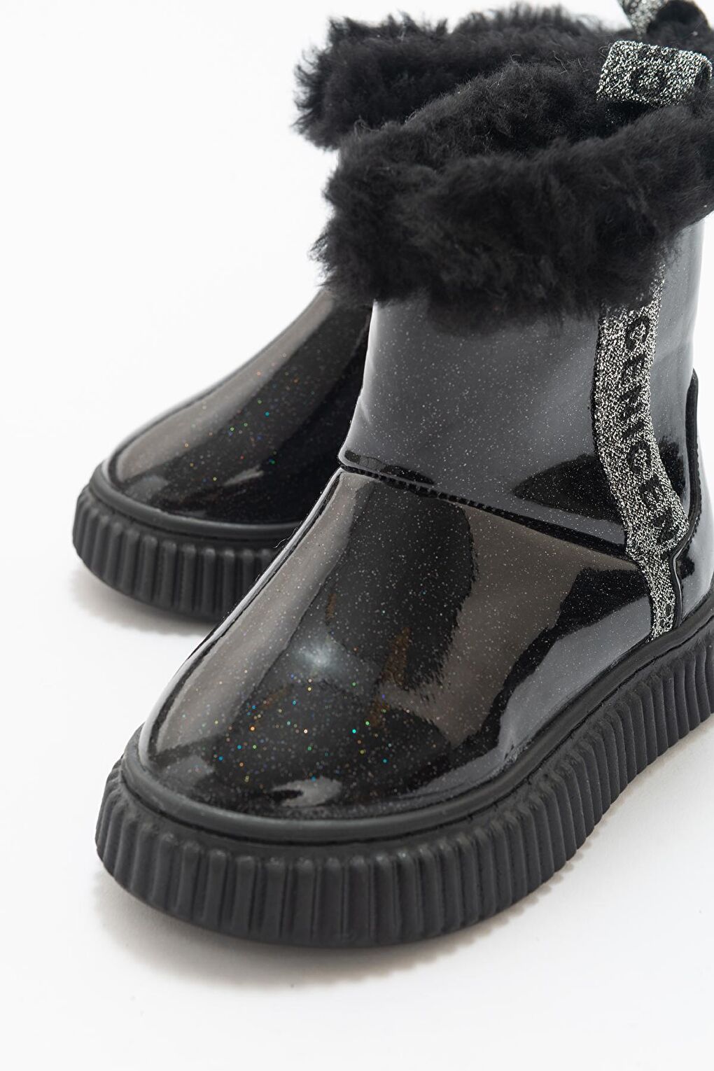 SİYAH Kız Çocuk Siyah Simli Suni Deri Kürklü Anatomik Kar Botu ...