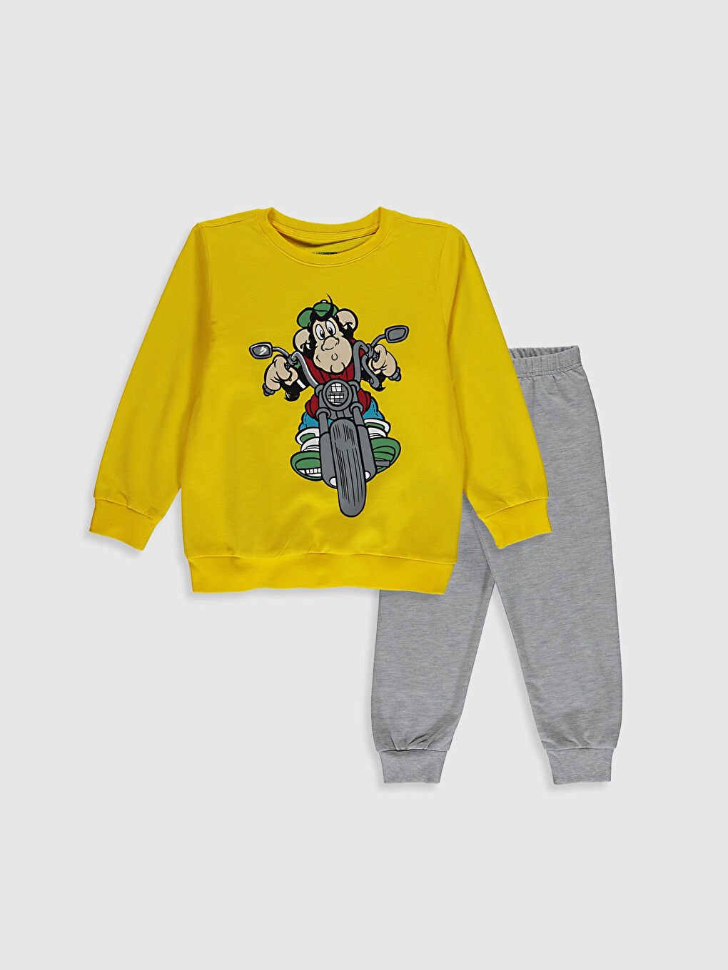 SARI Bisiklet Yaka Nostaljik Maymun Baskılı Uzun Kollu Çocuk Pijama ...