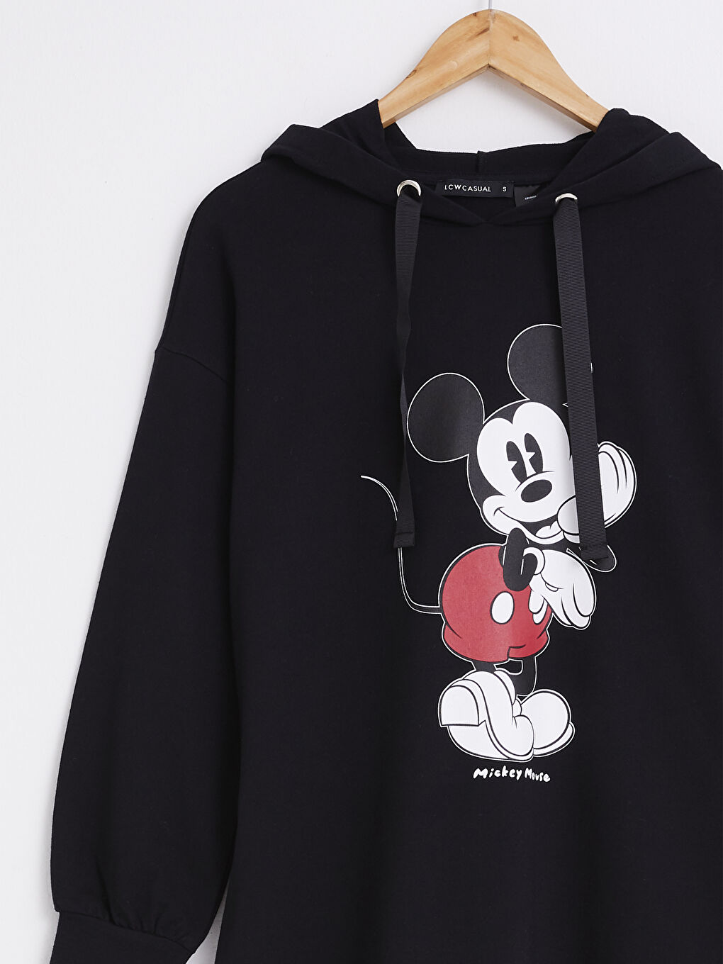 SİYAH Mickey Mouse Baskılı Kapüşonlu Sweat Elbise - 0WCH88Z8-CVL | LCW