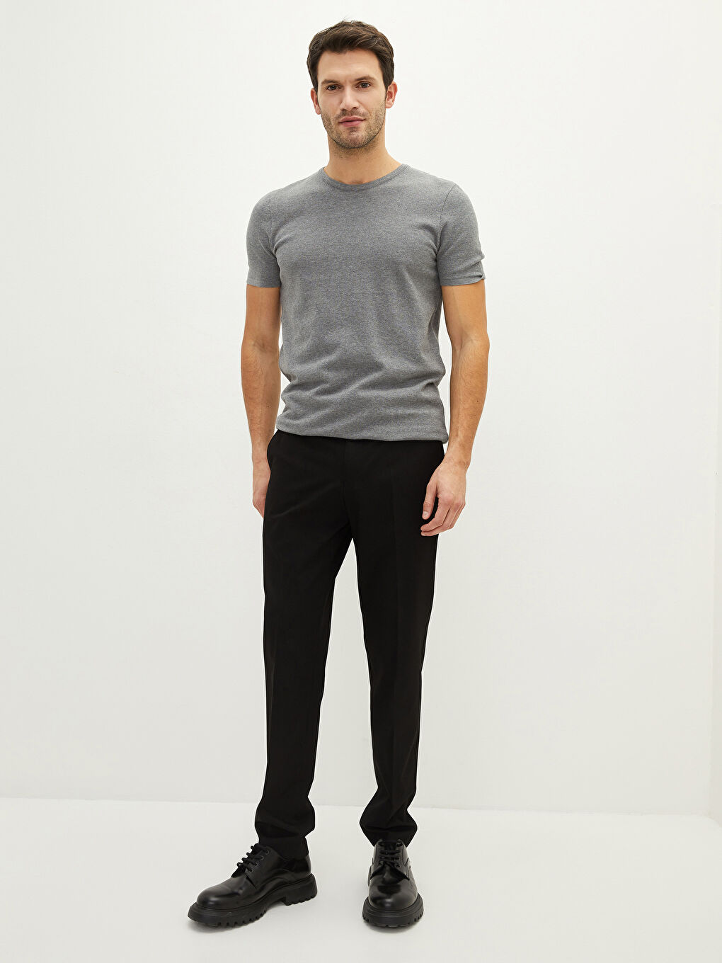 GRİ Bisiklet Yaka Kısa Kollu Erkek Triko Kazak - S2BK73Z8-LAL | LCW