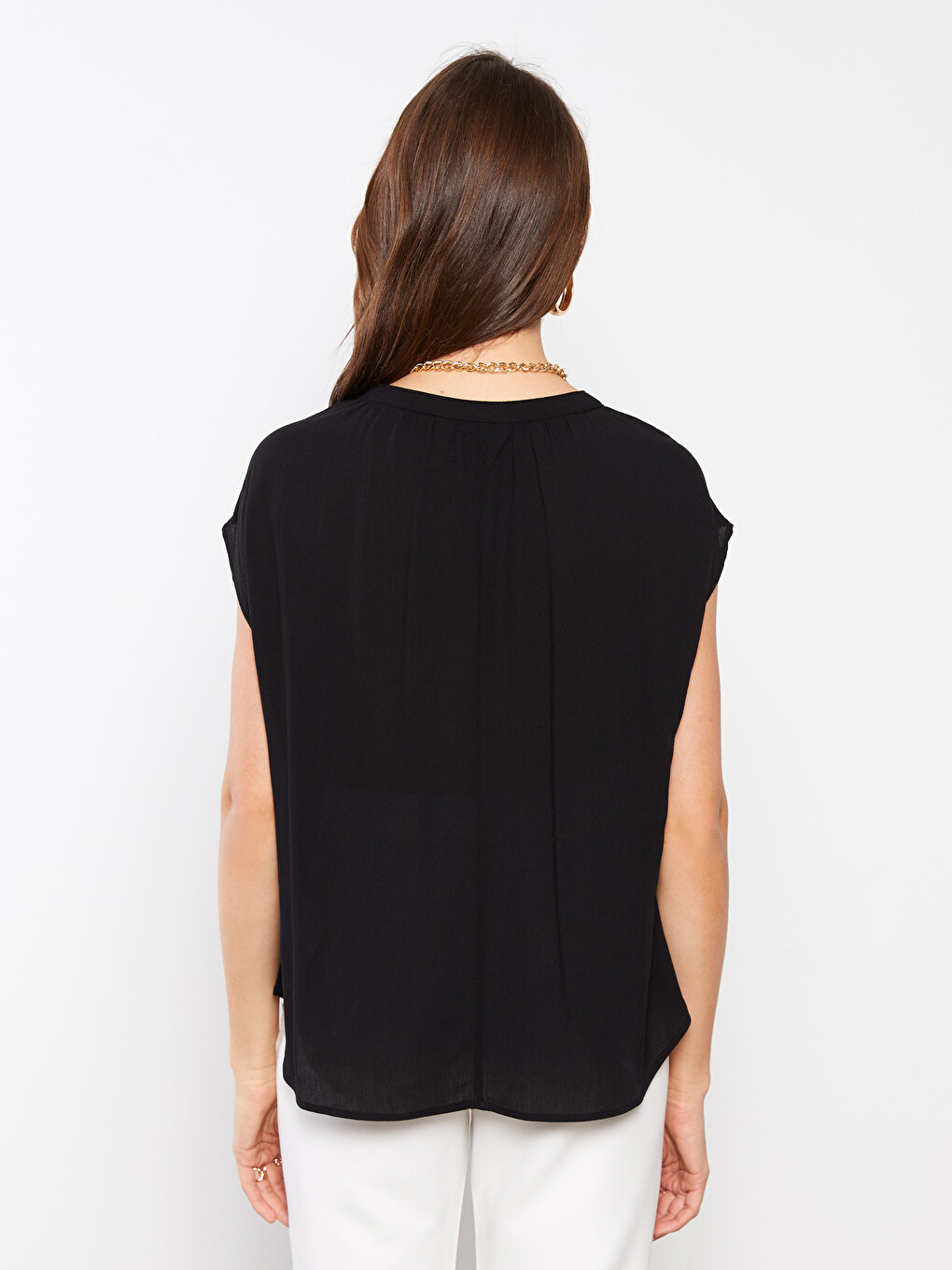 Crew Neck Straight Short Sleeve Viscose Women's Blouse -S2BS85Z8-CVL ...