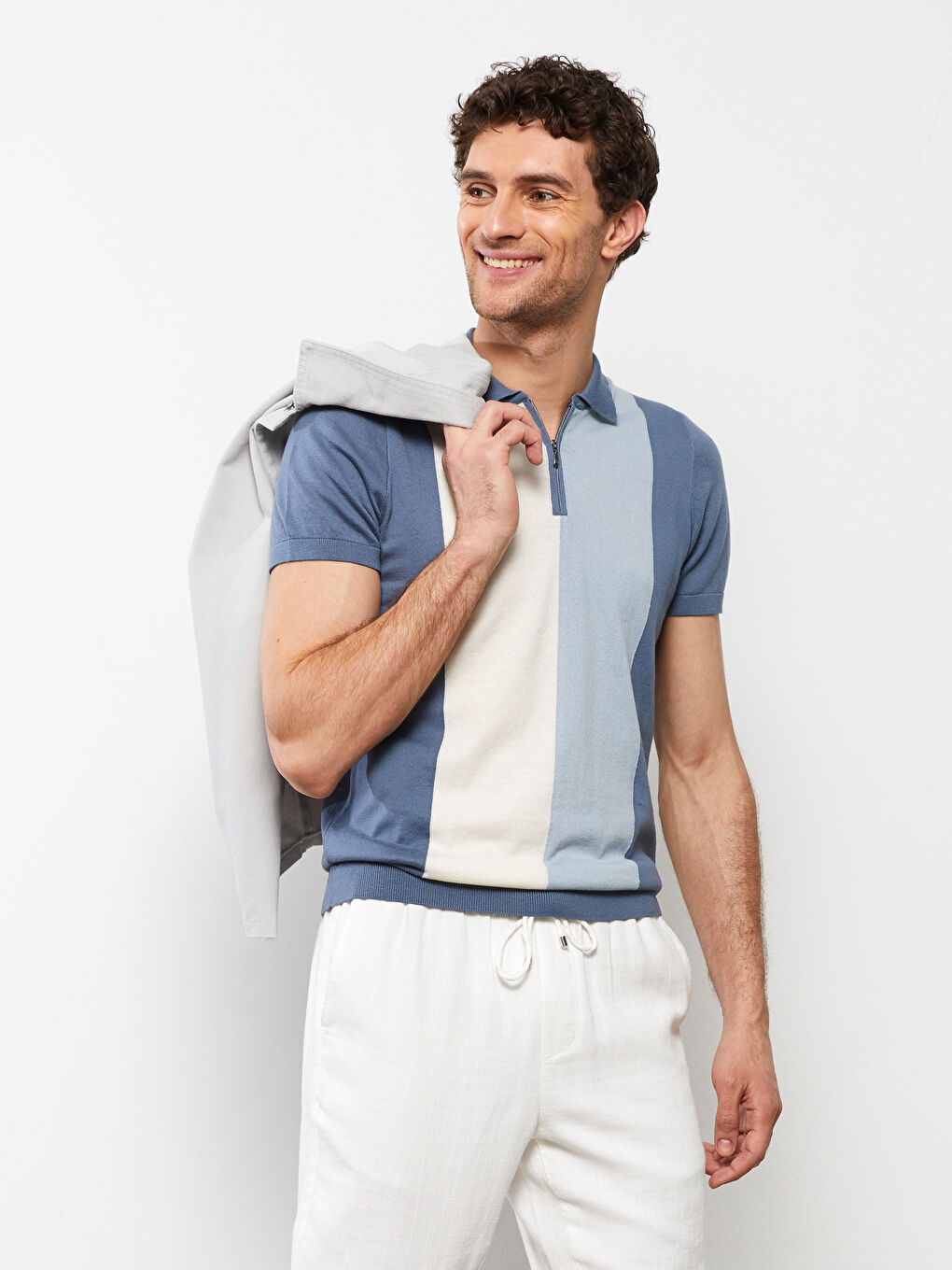 Polo Collar Short Sleeve Color Block Men's Knitwear Sweater -S2BY71Z8 ...