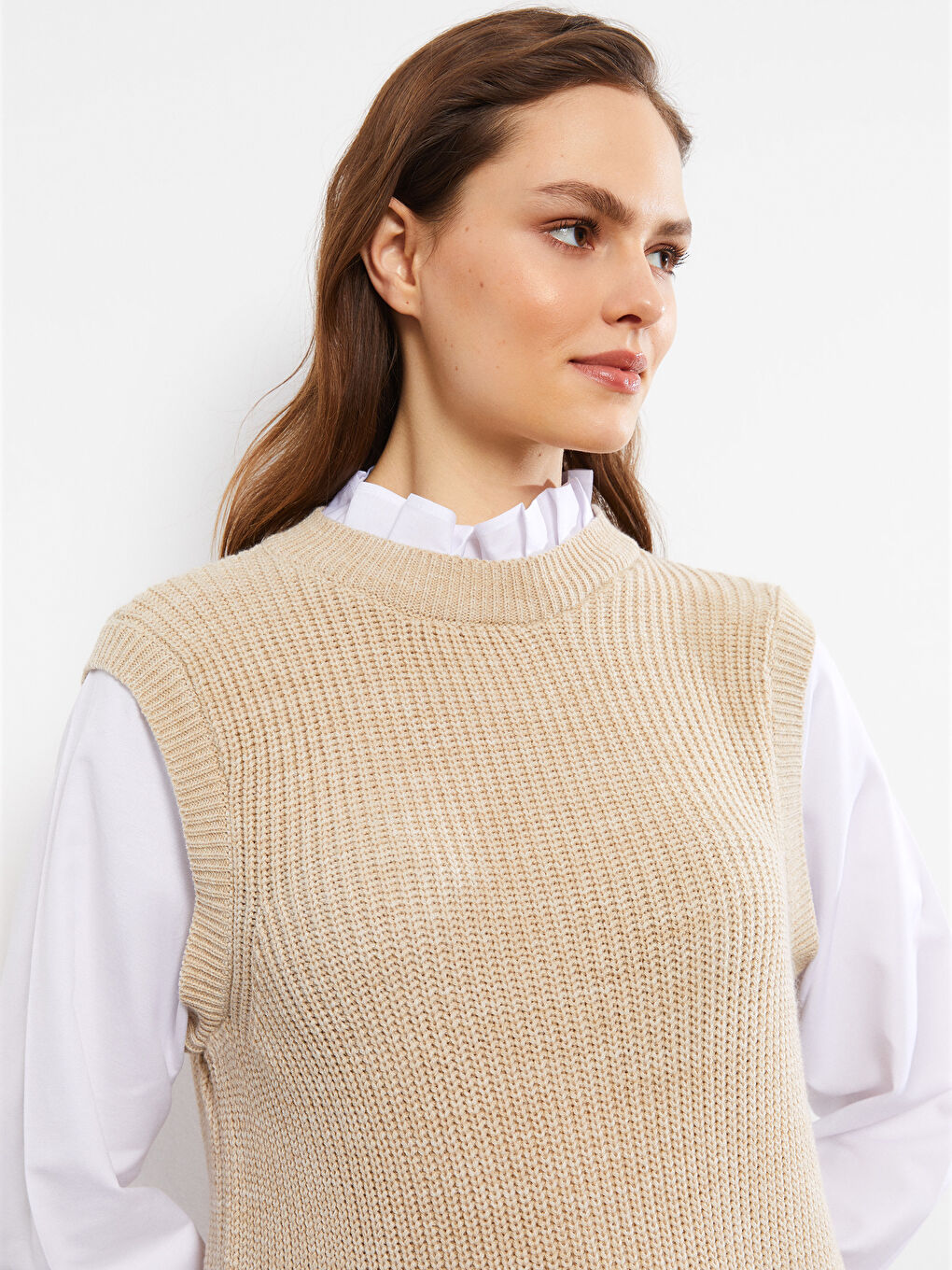 Frilly Stand Up Collar Straight Long Sleeve Women's Knitwear Tunic ...