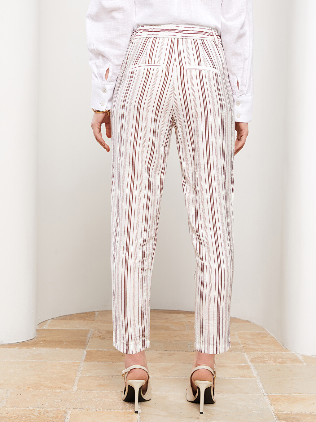 High Waist Comfortable Fit Striped Pocket Detailed Women's Trousers ...