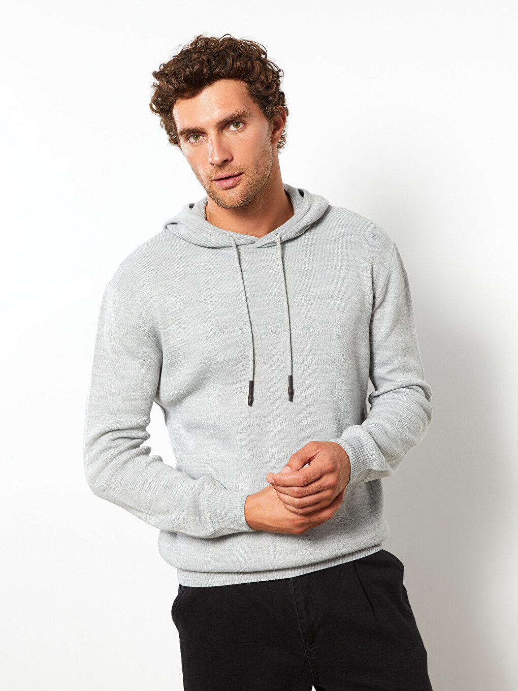 Hooded Long Sleeve Men's Tricot Sweater -W23217Z8-LAL - W23217Z8-LAL ...