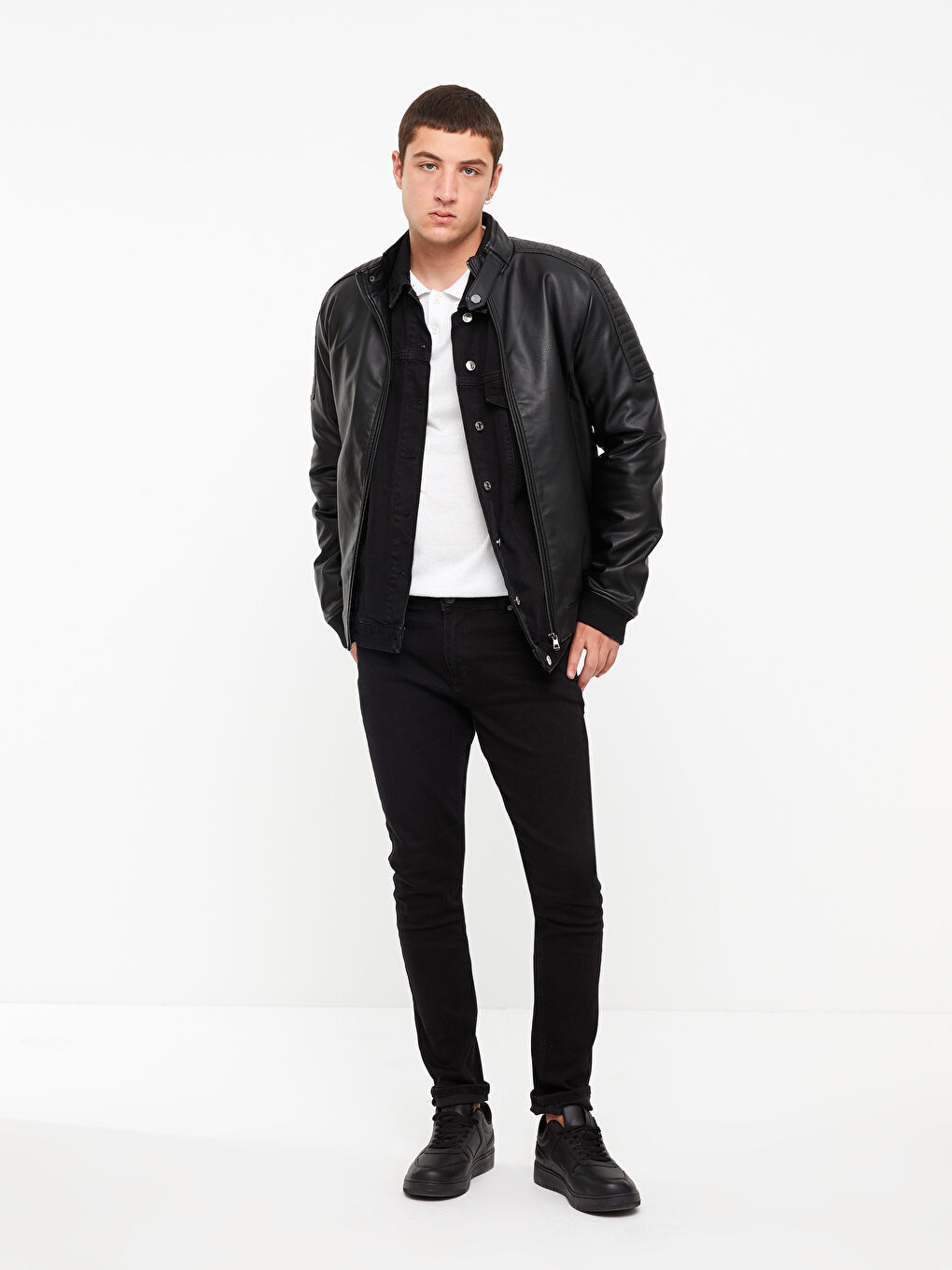 Slim Fit Biker Collar Men's Faux Leather Jacket -W23905Z8 Slim Fit Biker Collar Men's Faux Leather Jacket -W23905Z8
