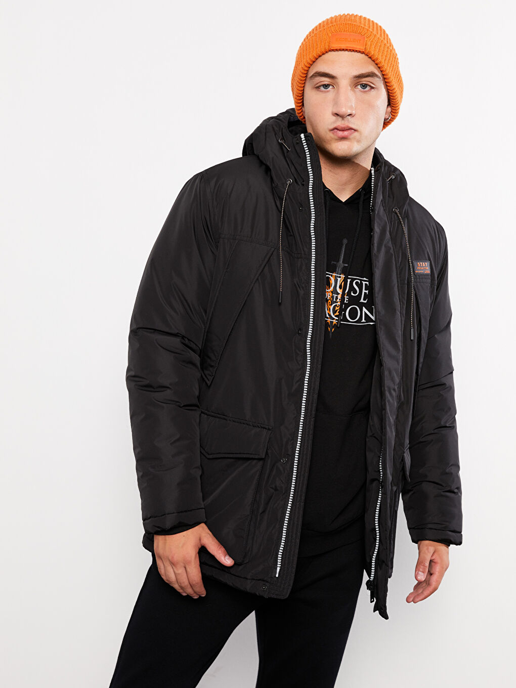 Standard Fit Hooded Men's Coat -W24062Z8-CVL - W24062Z8-CVL Standard Fit Hooded Men's Coat -W24062Z8-CVL - W24062Z8-CVL