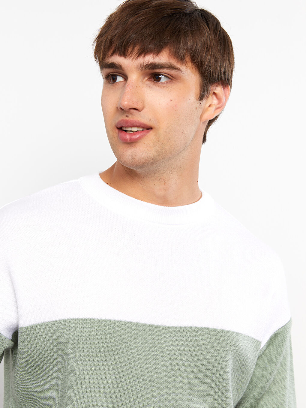 Crew Neck Long Sleeve Men's Tricot Sweater with Color Block -W25401Z8 ...