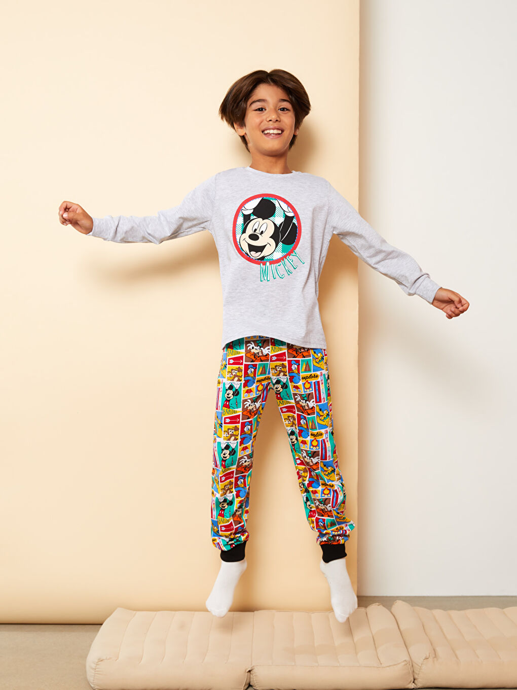 Crew Neck Mickey Mouse Printed Long Sleeve Boy Pajama Set -W26511Z4-LAK ...