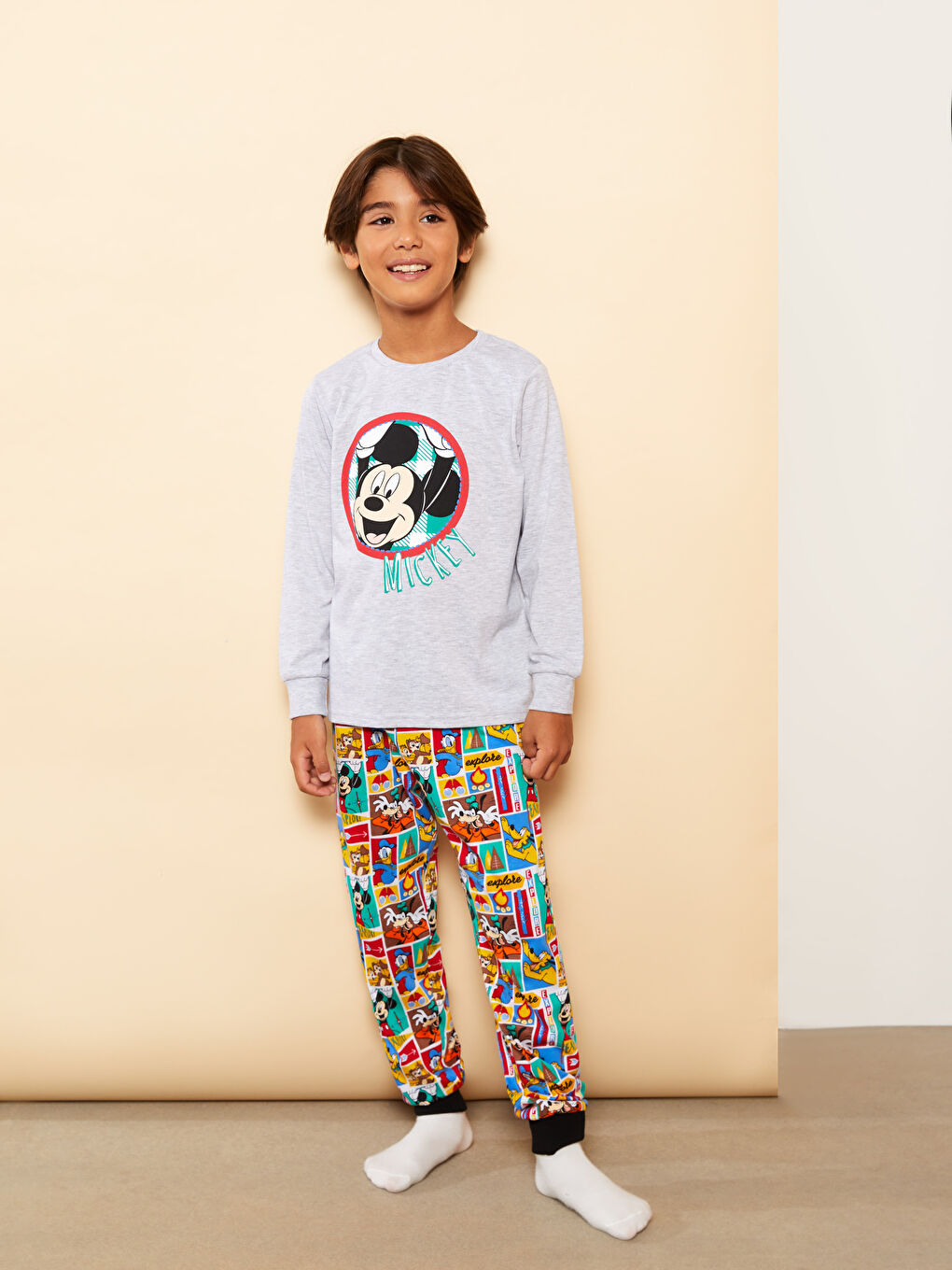 Crew Neck Mickey Mouse Printed Long Sleeve Boy Pajama Set -W26511Z4-LAK ...