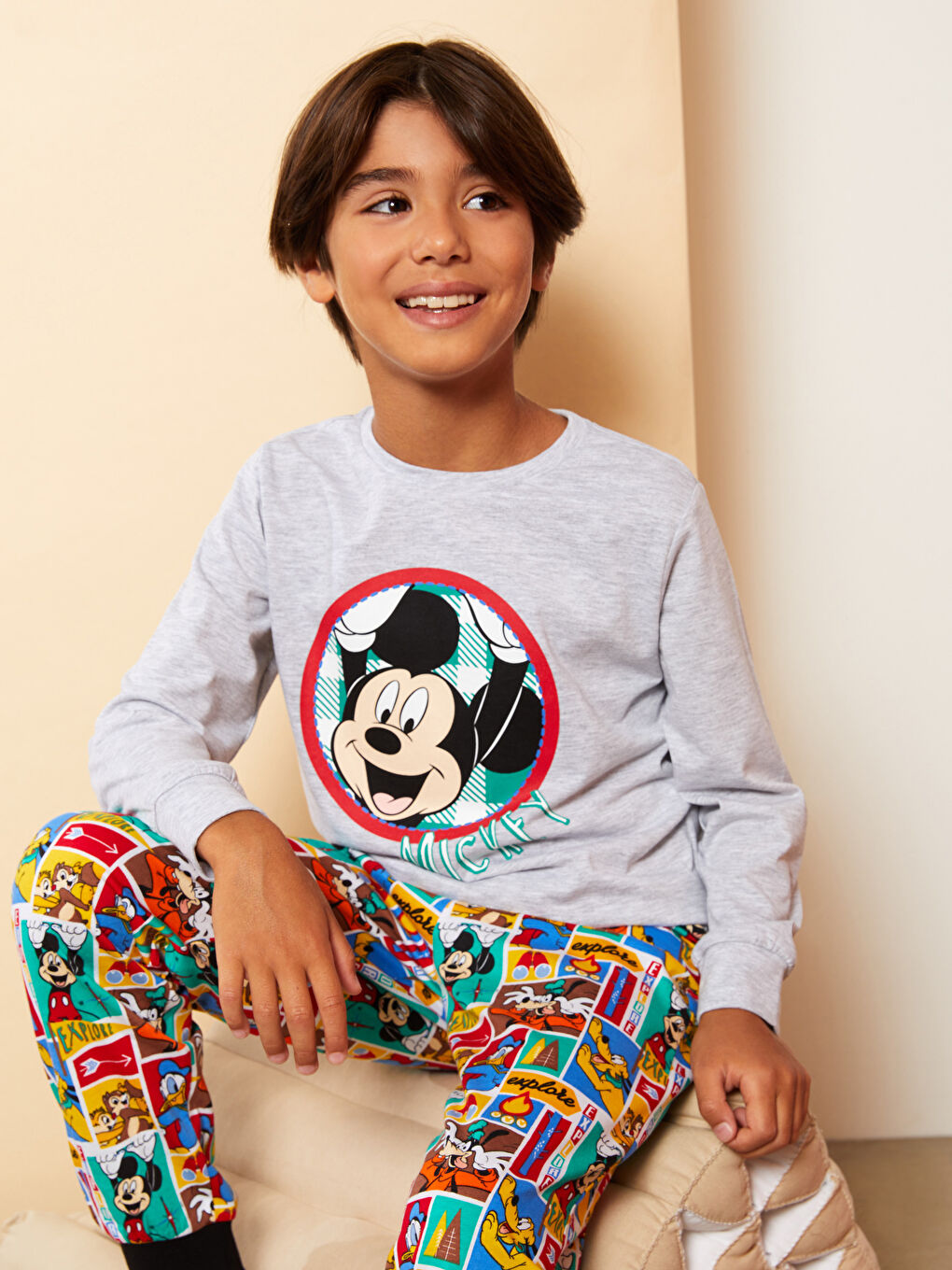 Crew Neck Mickey Mouse Printed Long Sleeve Boy Pajama Set -W26511Z4-LAK ...