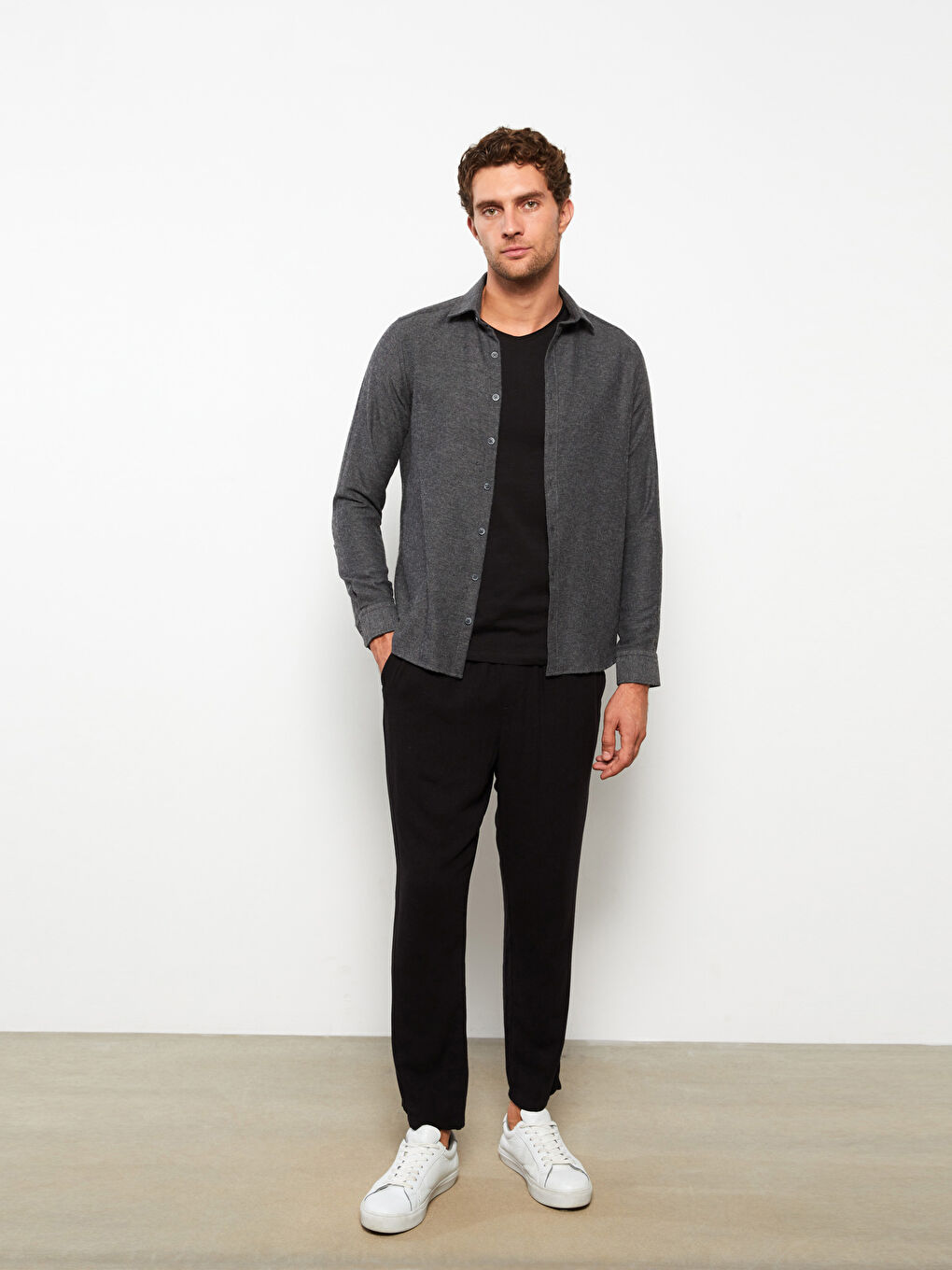 SİYAH Slim Fit Uzun Kollu Gabardin Erkek Gömlek - W28374Z8-RQL | LCW