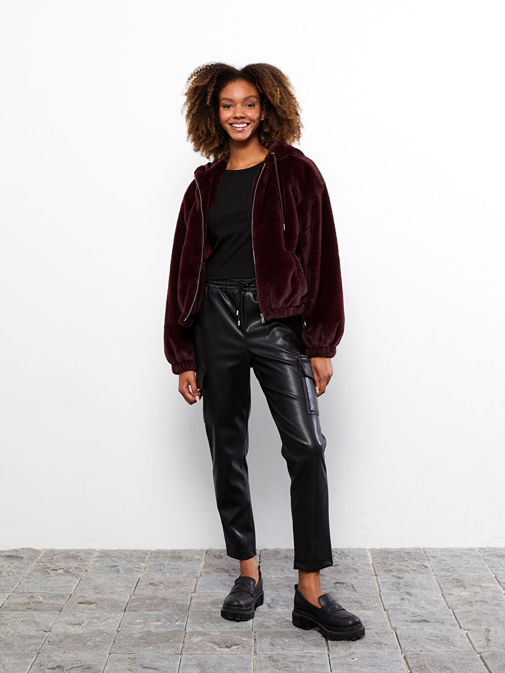 Manteau en Peluche à Capuche pour Femmes -W29248Z8-SEY - W29248Z8-SEY - LC Waikiki