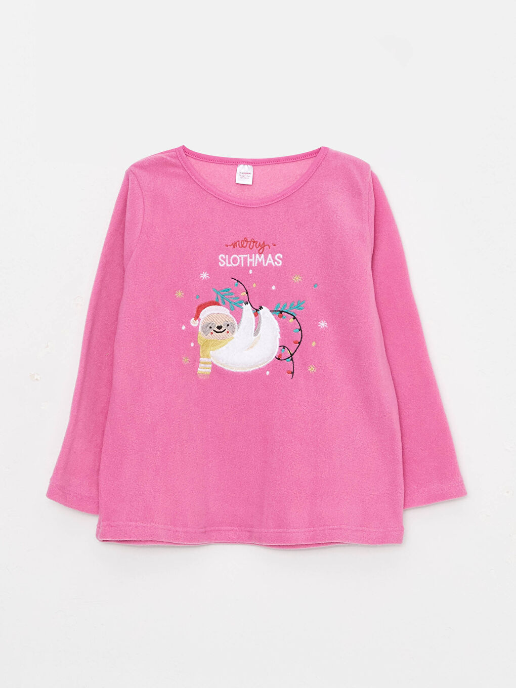 Crew Neck Christmas Themed Long Sleeve Fleece Girls' Pajamas Set ...