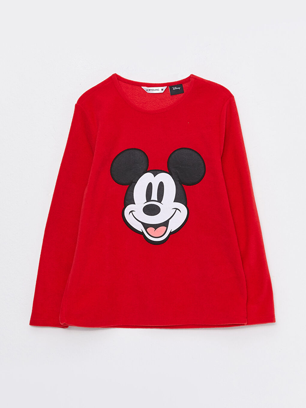 Crew Neck Mickey Mouse Printed Long Sleeve Fleece Women's Pajama Set ...