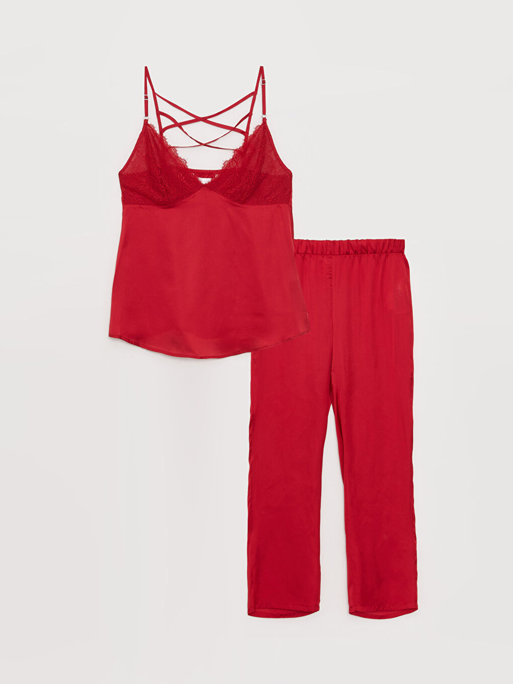 KIRMIZI V Yaka Nakışlı Askılı Saten Kadın Pijama Takımı - W2DL80Z8-HJR ...