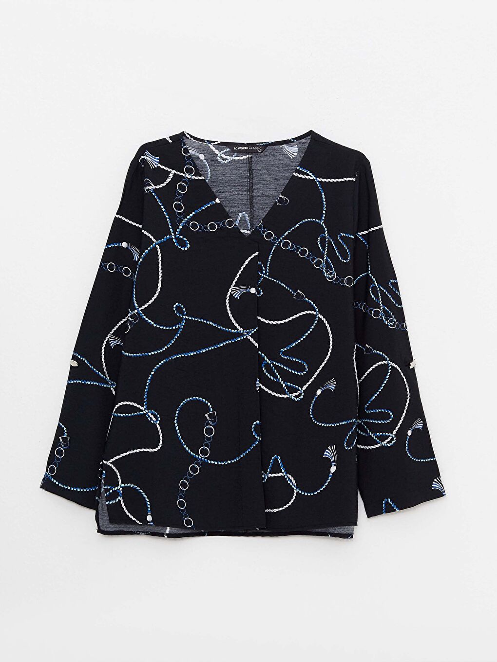 SİYAH V Yaka Desenli Uzun Kollu Kadın Bluz - W2EH54Z8-LQJ | LCW