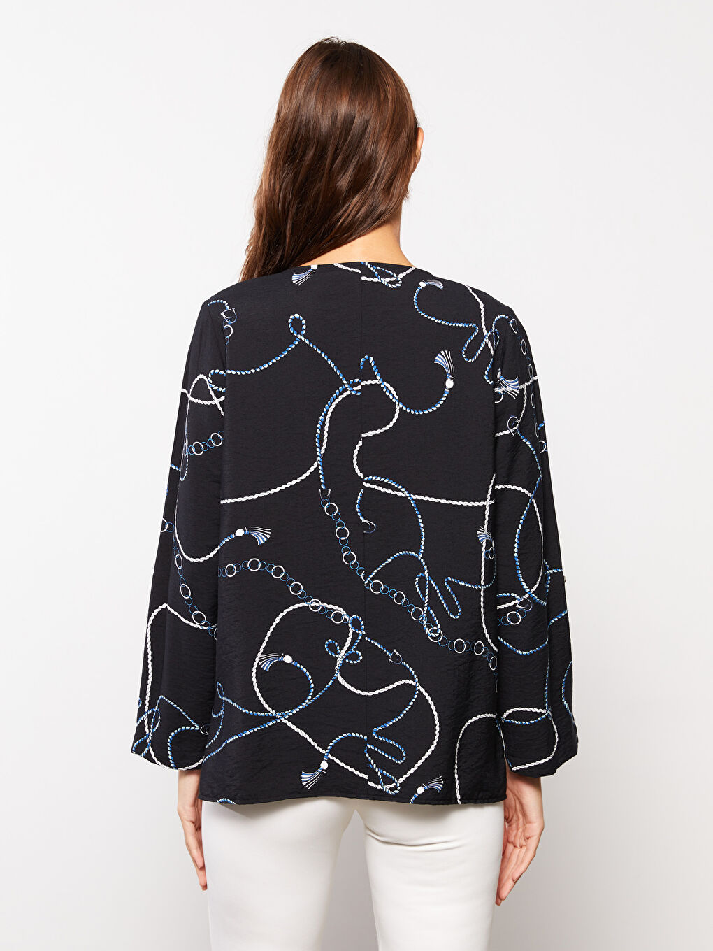 SİYAH V Yaka Desenli Uzun Kollu Kadın Bluz - W2EH54Z8-LQJ | LCW