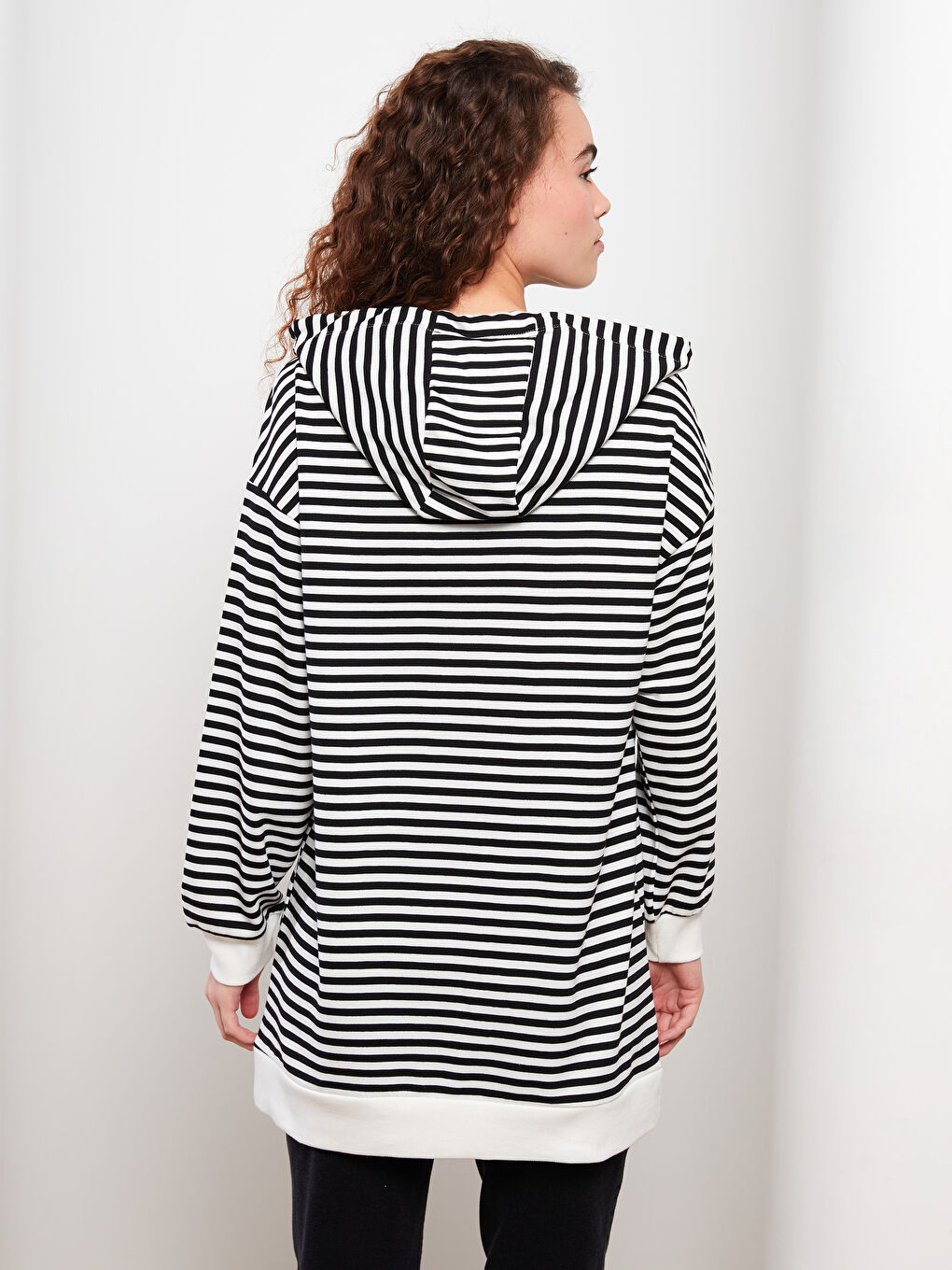 Hooded Striped Long Sleeve Oversize Women's Sweatshirt Tunic -W2GC16Z8 ...