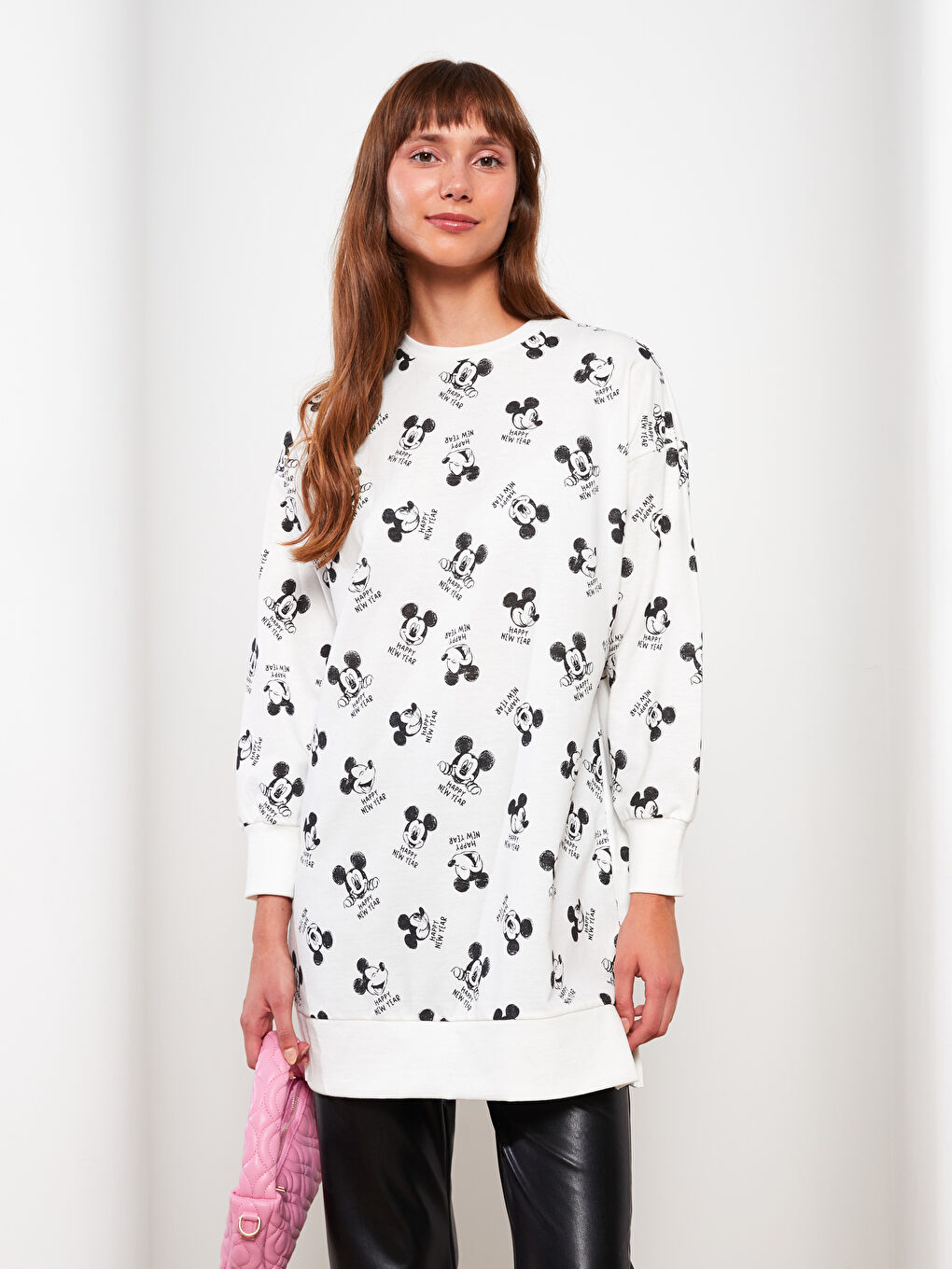 Crew Neck Mickey Mouse Printed Long Sleeve Oversize Women's Sweatshirt ...