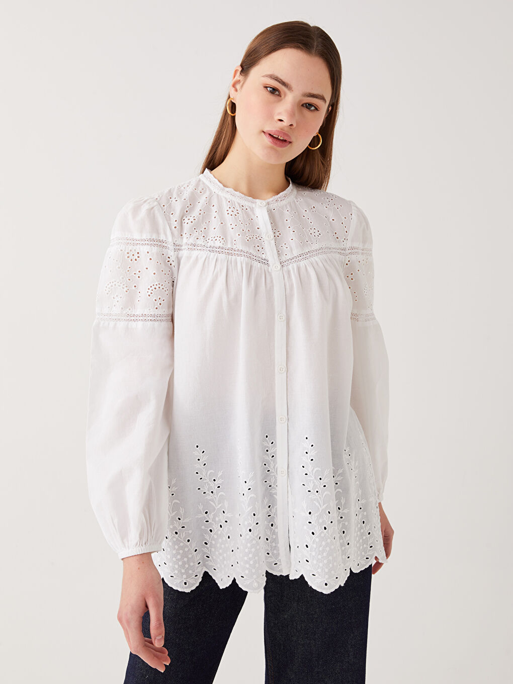 Crew Neck Embroidered Long Sleeve Women's Shirt -S31667Z8-S23 ...