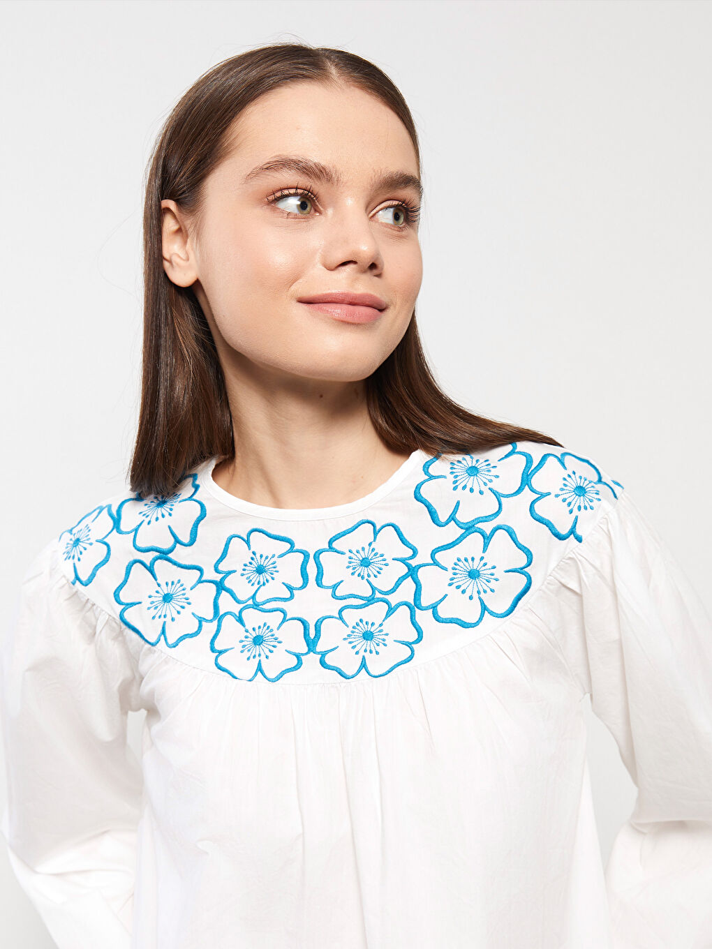 Tunique femme en coton à manches longues et col ras du cou MODESTE ...