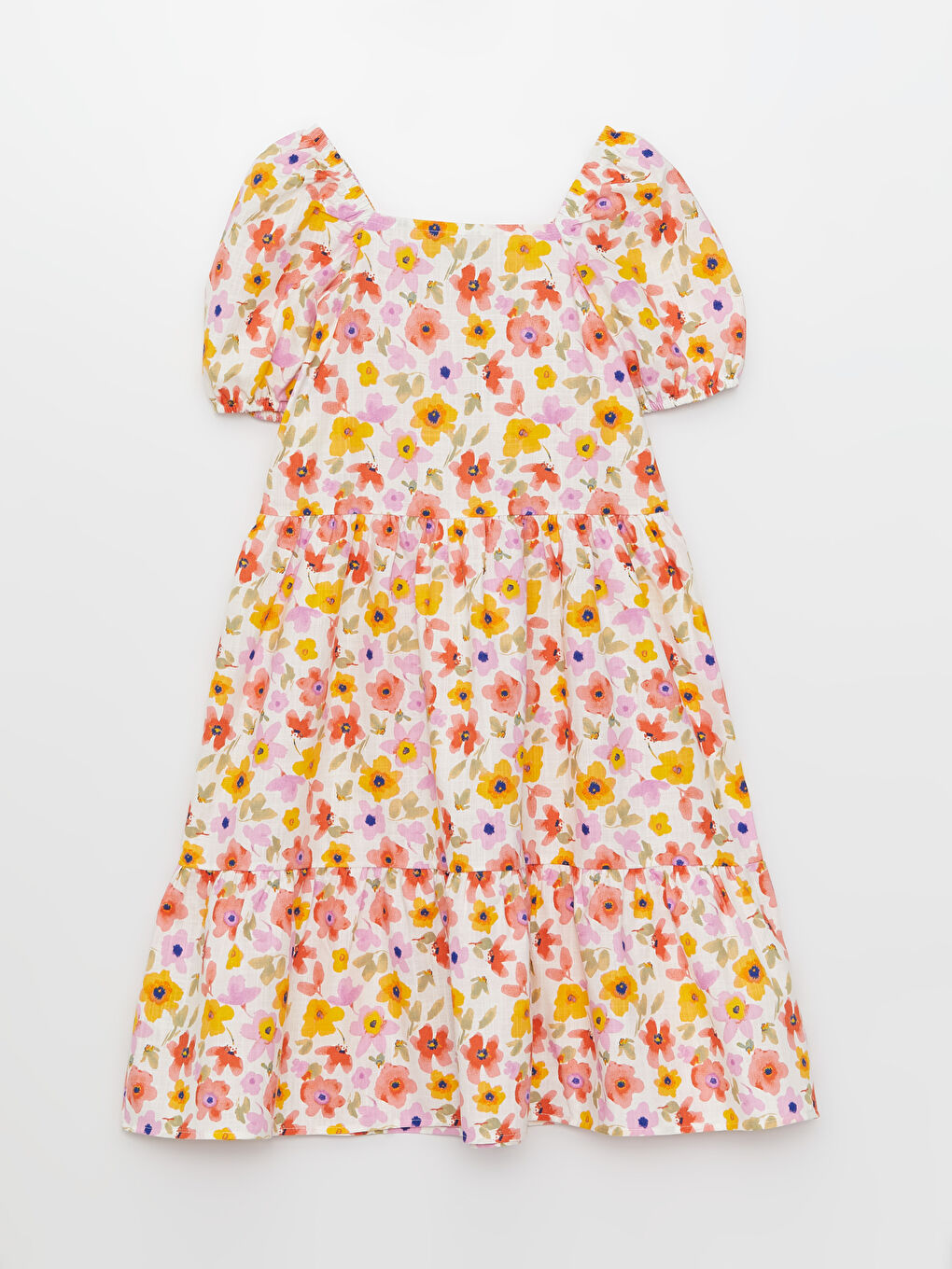 Square Neck Patterned Short Sleeve Poplin Girl Dress -S33984Z4-F9C ...