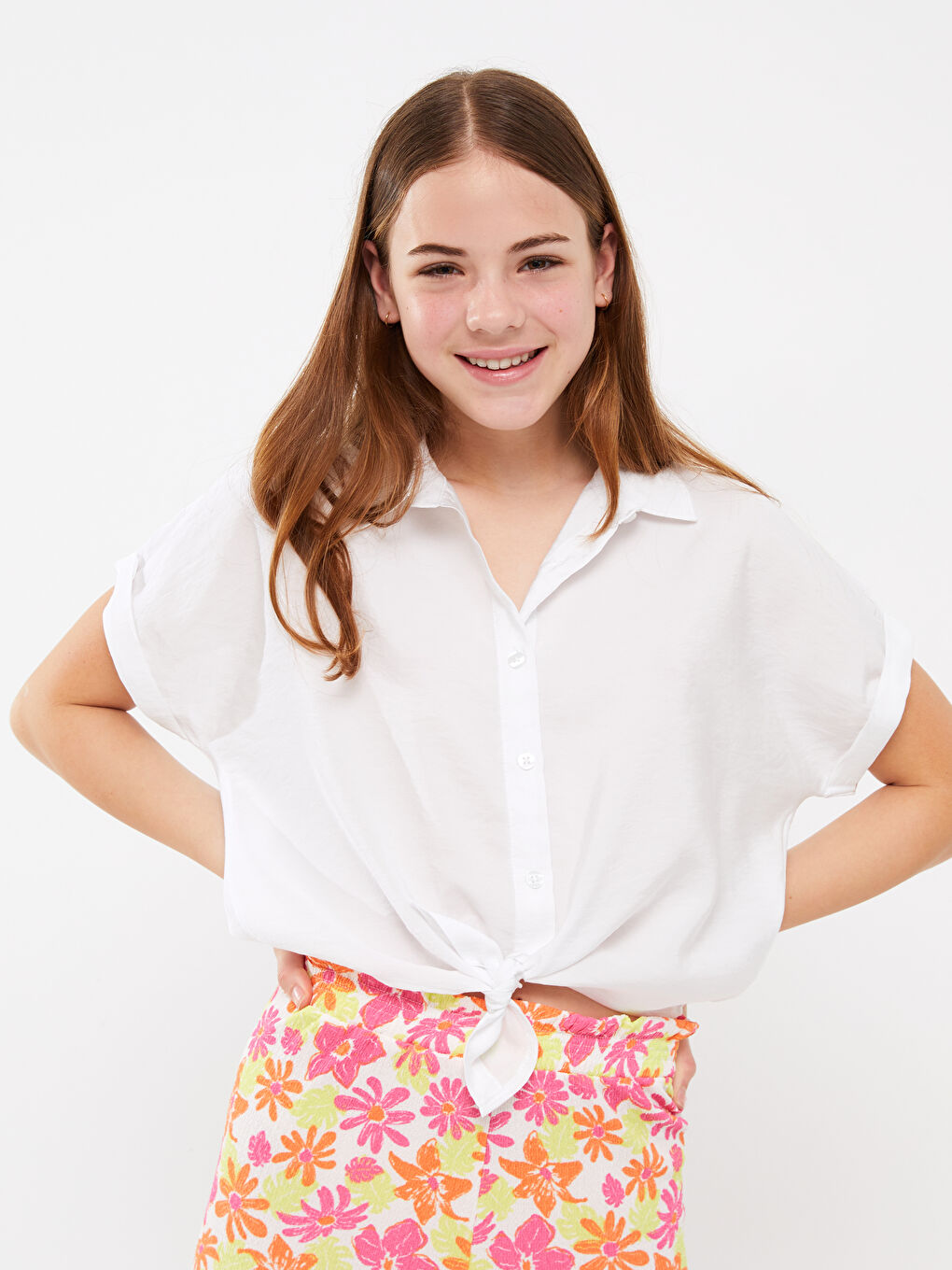 Basic Short Sleeve Girl Shirt -S34485Z4-FFB - S34485Z4-FFB - LC Waikiki