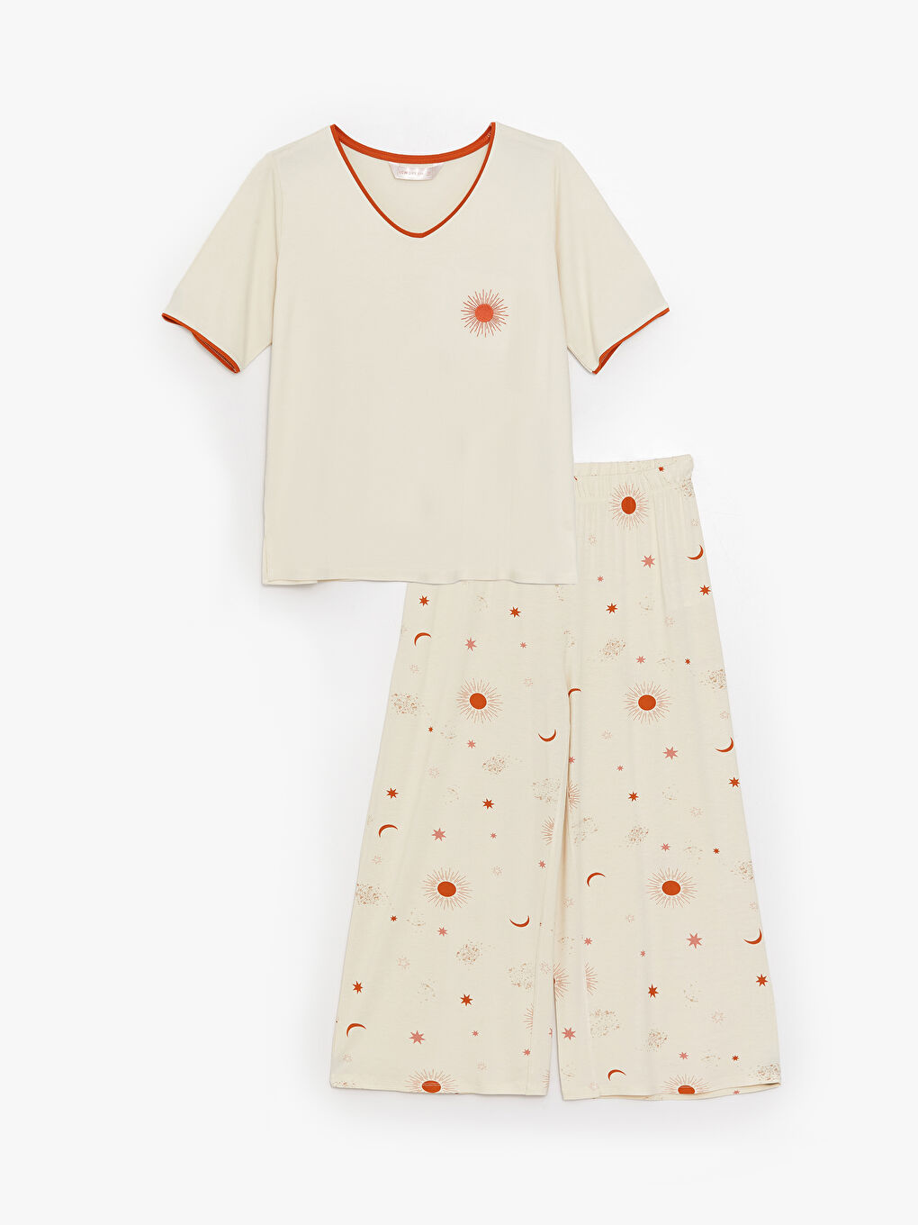 V-Neck Patterned Short Sleeve Women's Capri Pajamas Set -S3CA81Z8-LQB ...