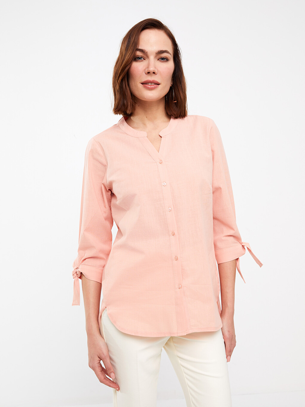 Henley Neckline Straight Women's Shirt -S3H473Z8-FJH - S3H473Z8-FJH ...