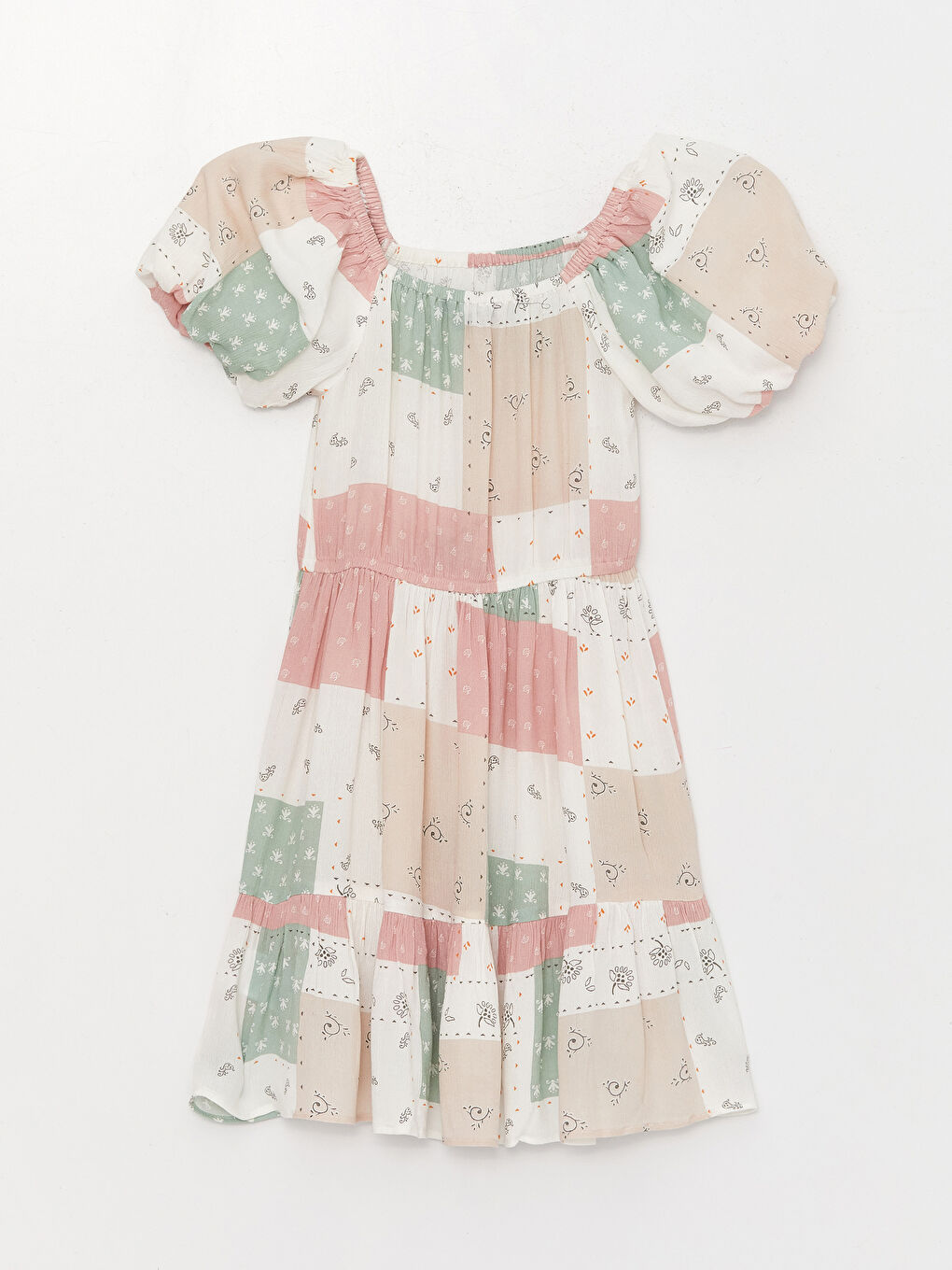 Square Neck Patterned Short Sleeve Girls' Dress -S3HA42Z4-F9C ...