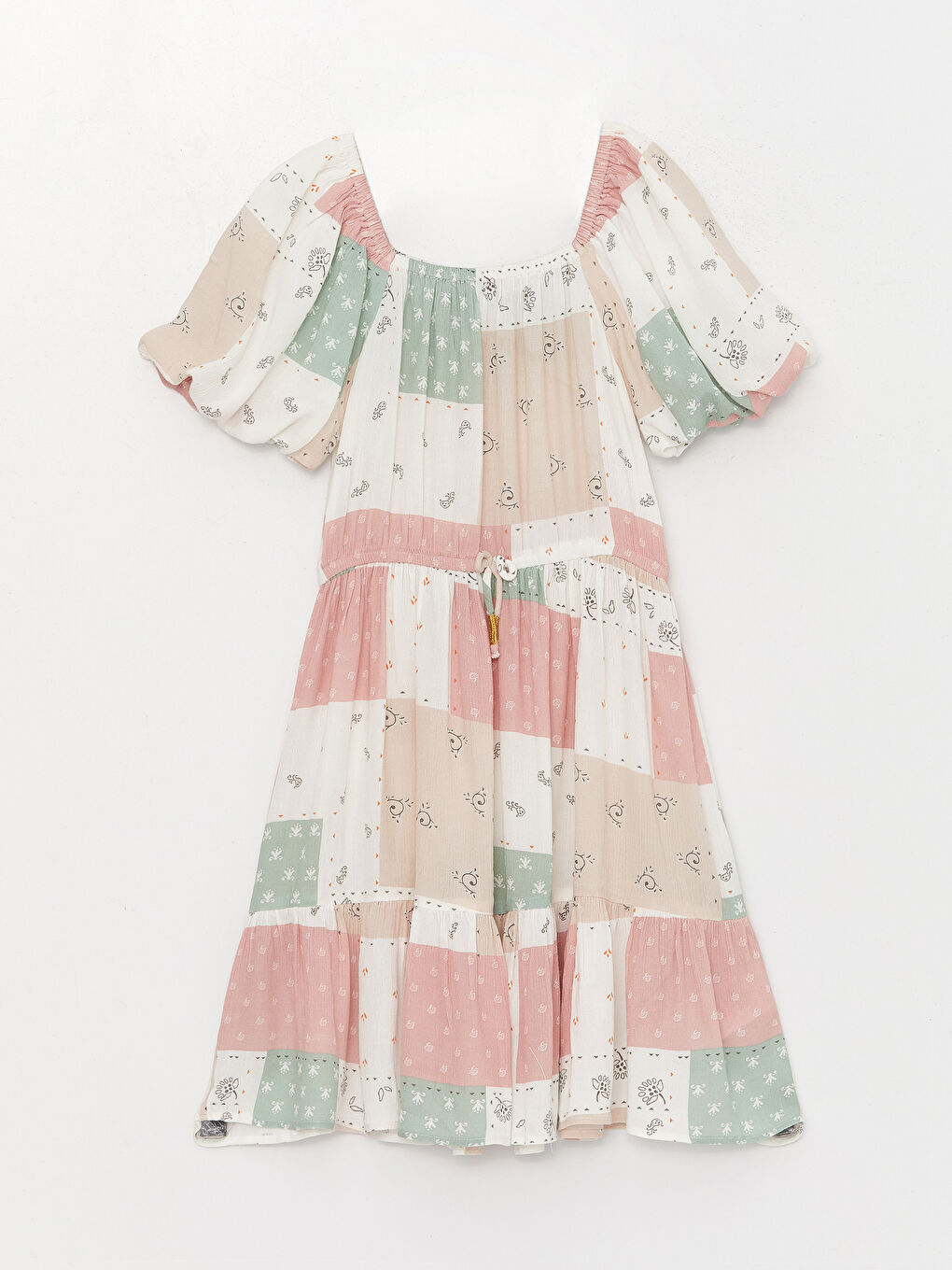 Square Neck Patterned Short Sleeve Girls' Dress -S3HA42Z4-F9C ...