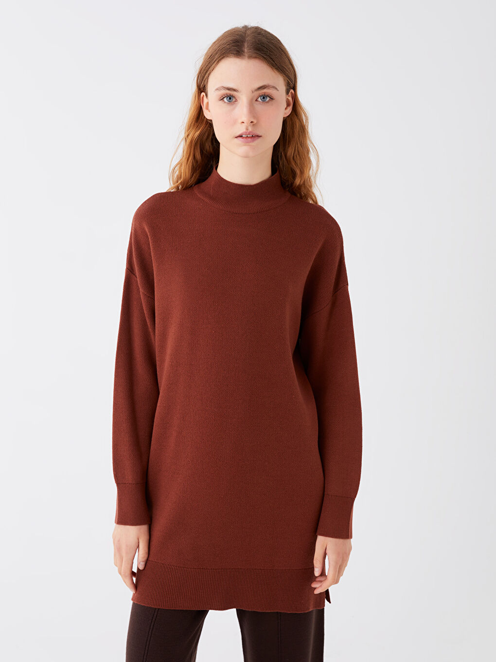 Half Turtleneck Regular Long Sleeve Oversize Women's Tricot Tunic -W30450Z8-VB2 - W30450Z8-VB2 ...