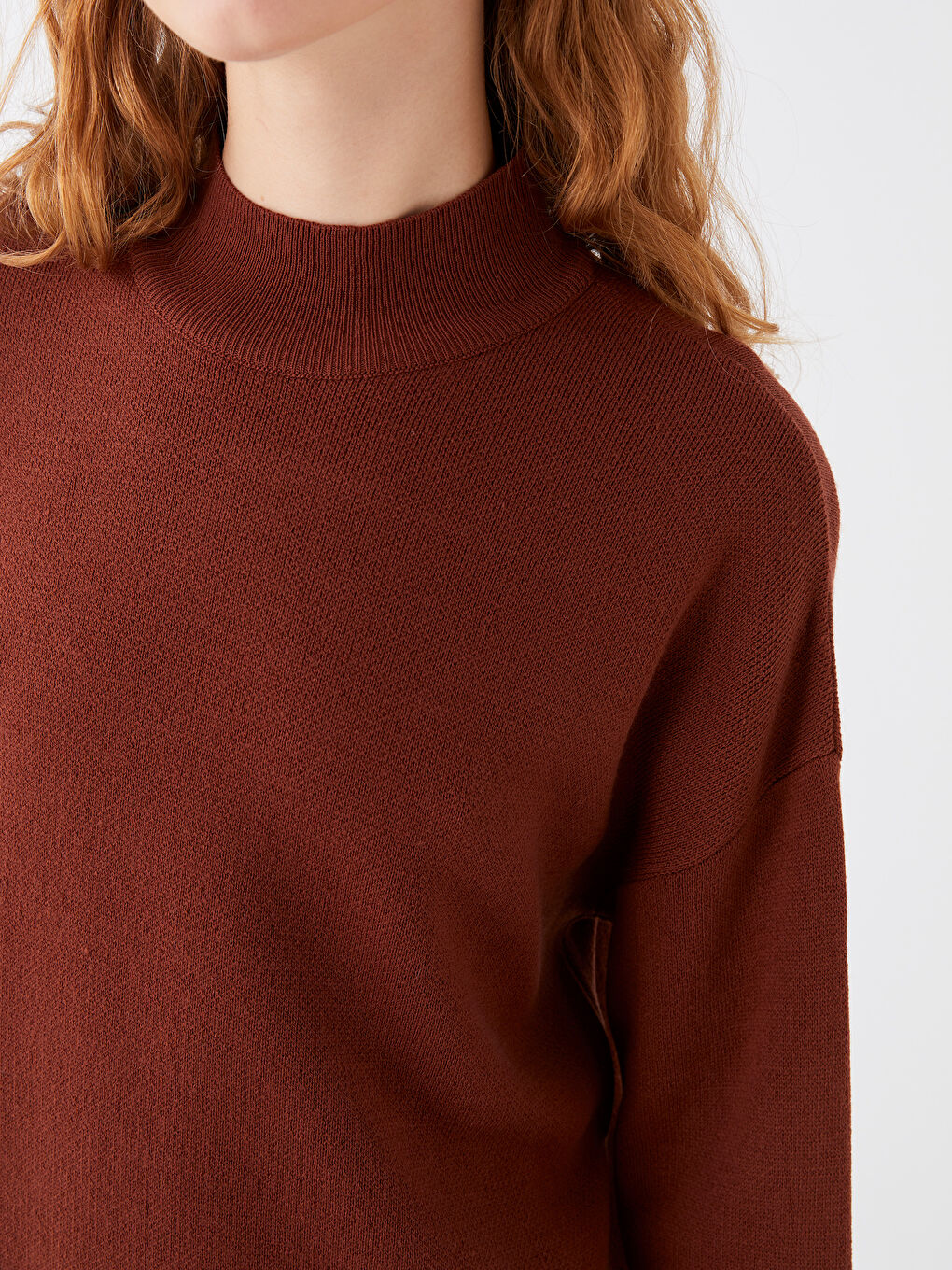 Half Turtleneck Regular Long Sleeve Oversize Women's Tricot Tunic -W30450Z8-VB2 - W30450Z8-VB2 ...