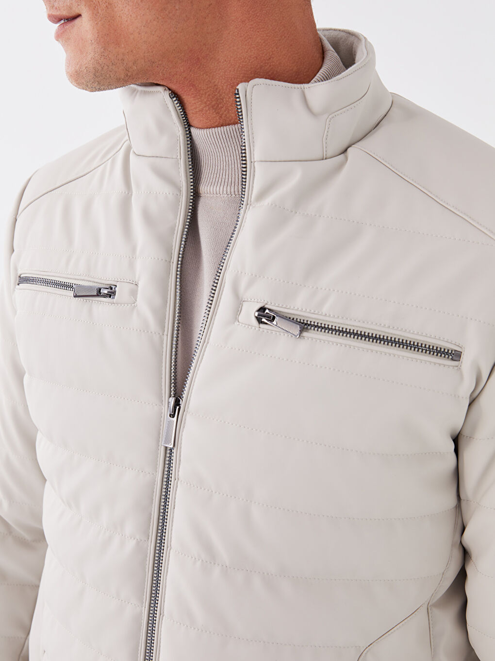 Standard Fit Turtle Neck Men's Faux Leather Jacket -W31006Z8-G6V ...