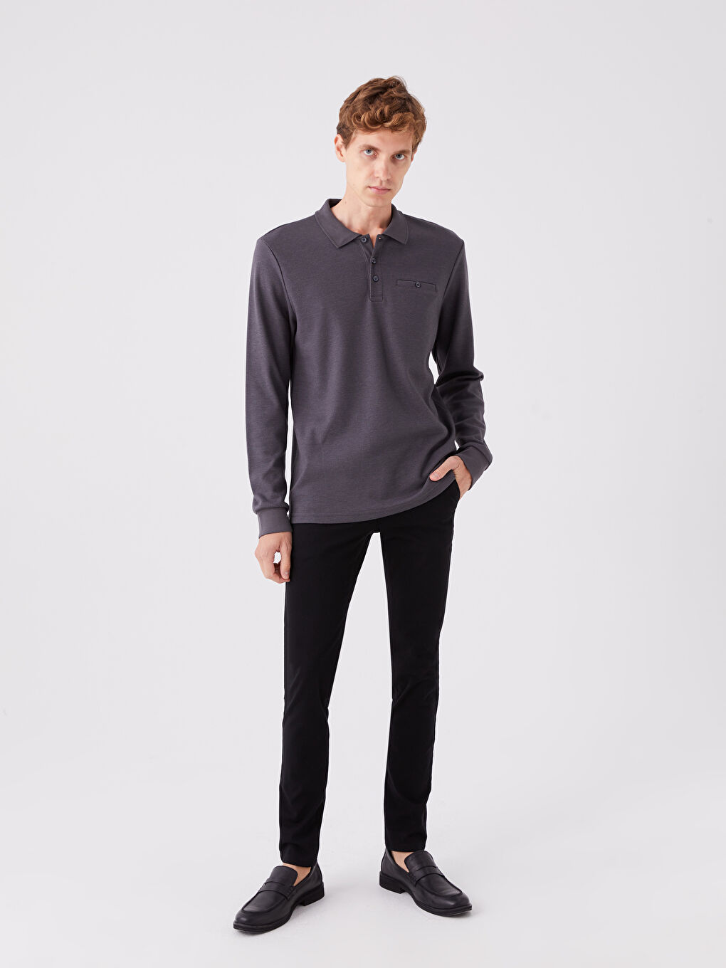 GRİ Polo Yaka Uzun Kollu Erkek Sweatshirt - W31601Z8-MKJ | LCW