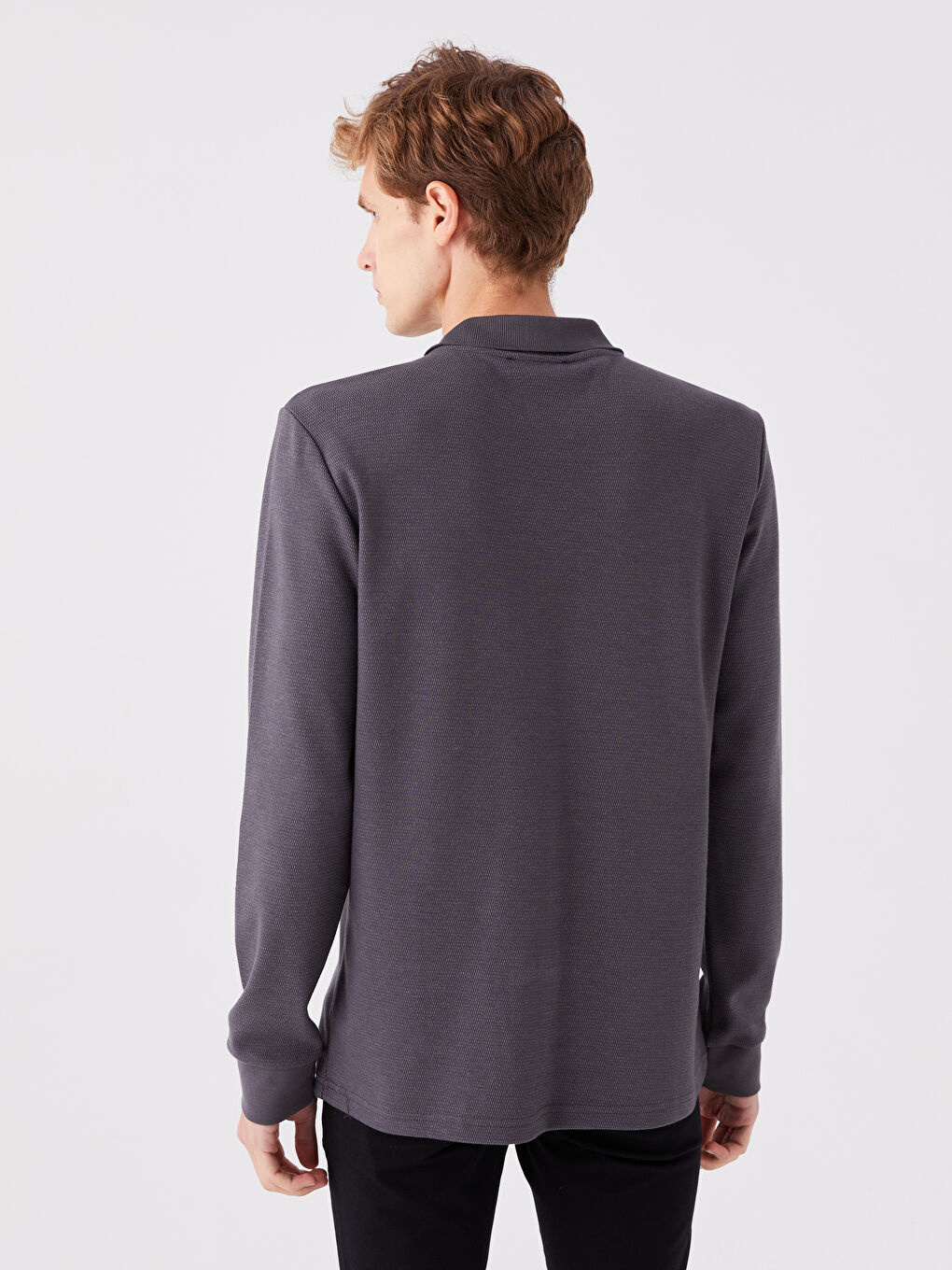 Gri Jakarlı Polo Yaka Uzun Kollu Erkek Sweatshirt - W31601Z8-MKJ | LCW