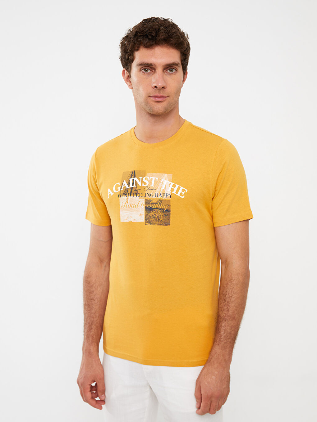 Crew Neck Short Sleeve Printed Combed Cotton Men's T-shirt -W31891Z8-GBW - W31891Z8-GBW - LC Waikiki