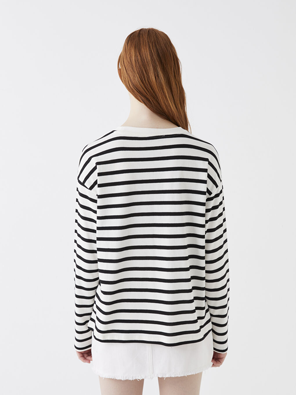 Crew Neck Striped Long Sleeve Women's T-shirt -W3DL63Z8-RFC - W3DL63Z8 ...