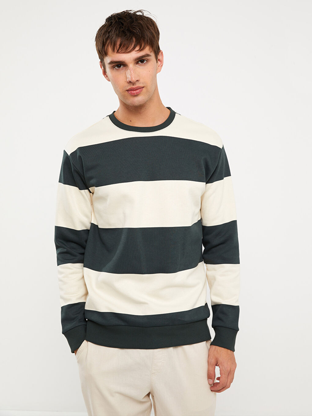 Crew Neck Long Sleeve Color Block Men's Thick Sweatshirt -W3EI19Z8-VCA ...