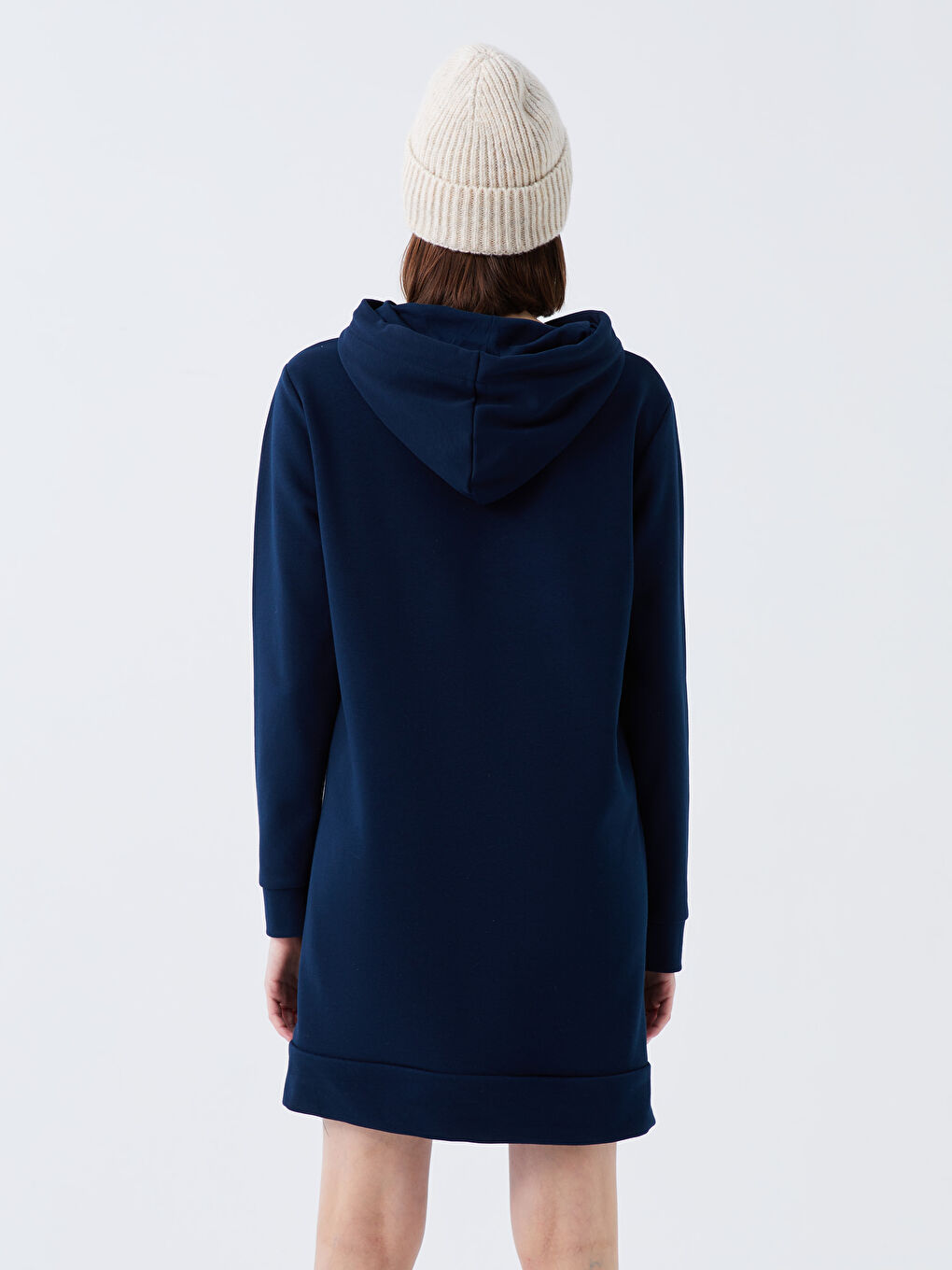 LACİVERT Kapüşonlu Baskılı Uzun Kollu Kadın Sweat Elbise - W3FC88Z8-DWP | LCW