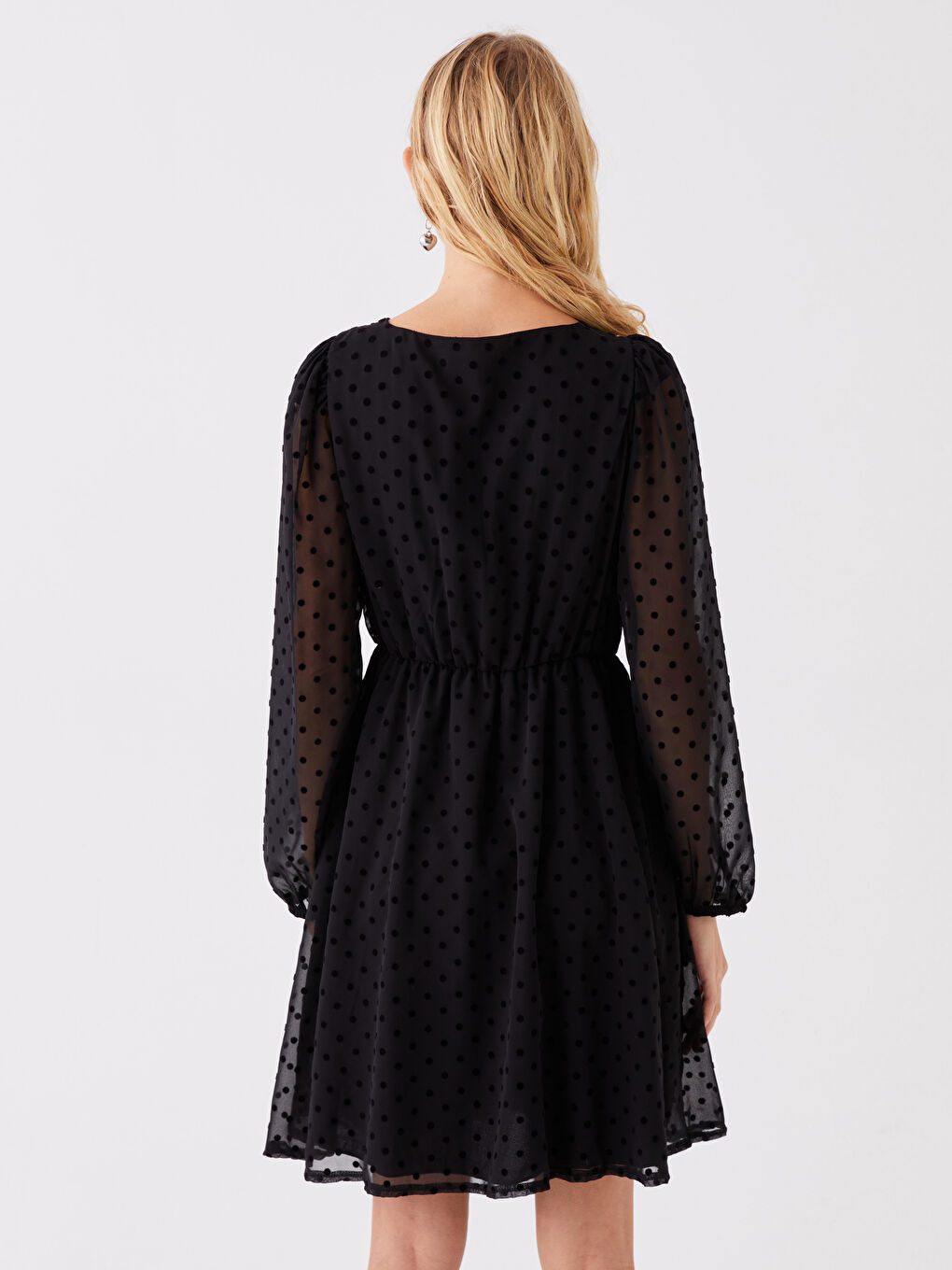 V Neck Polka Dot Long Sleeve Chiffon Womens Dress W3gj45z8 Cvl