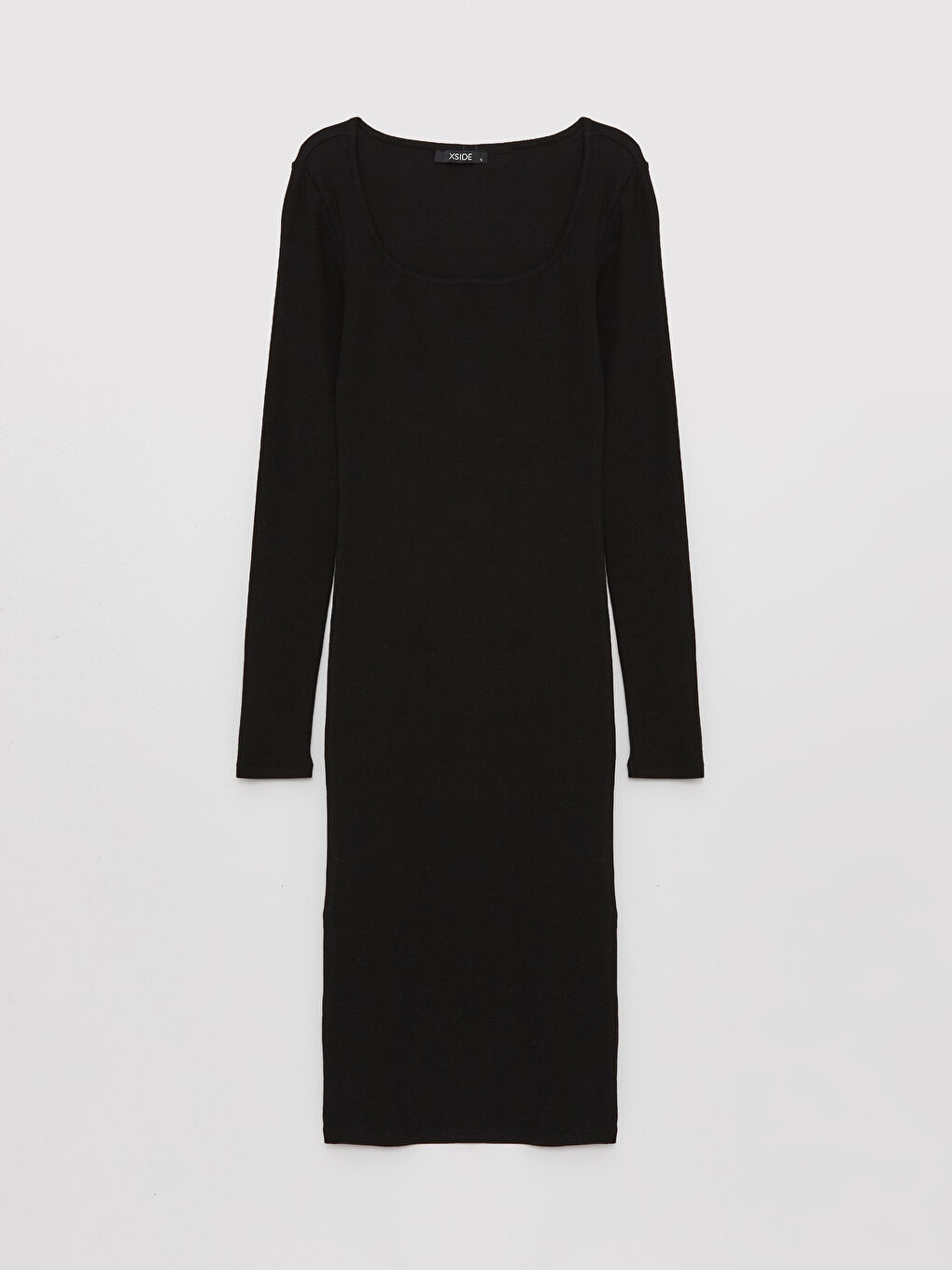 SİYAH Kare Yaka Düz Uzun Kollu Kadın Bodycon Elbise - W3IM40Z8-CVL | LCW