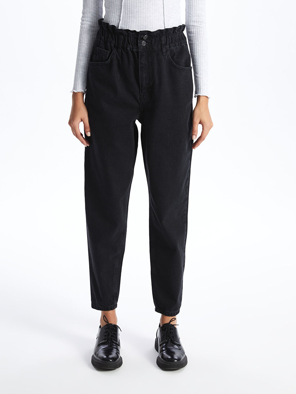 SİYAH Beli Lastikli Slouchy Fit Kadın Jean Pantolon - W3KE78Z8-327 | LCW