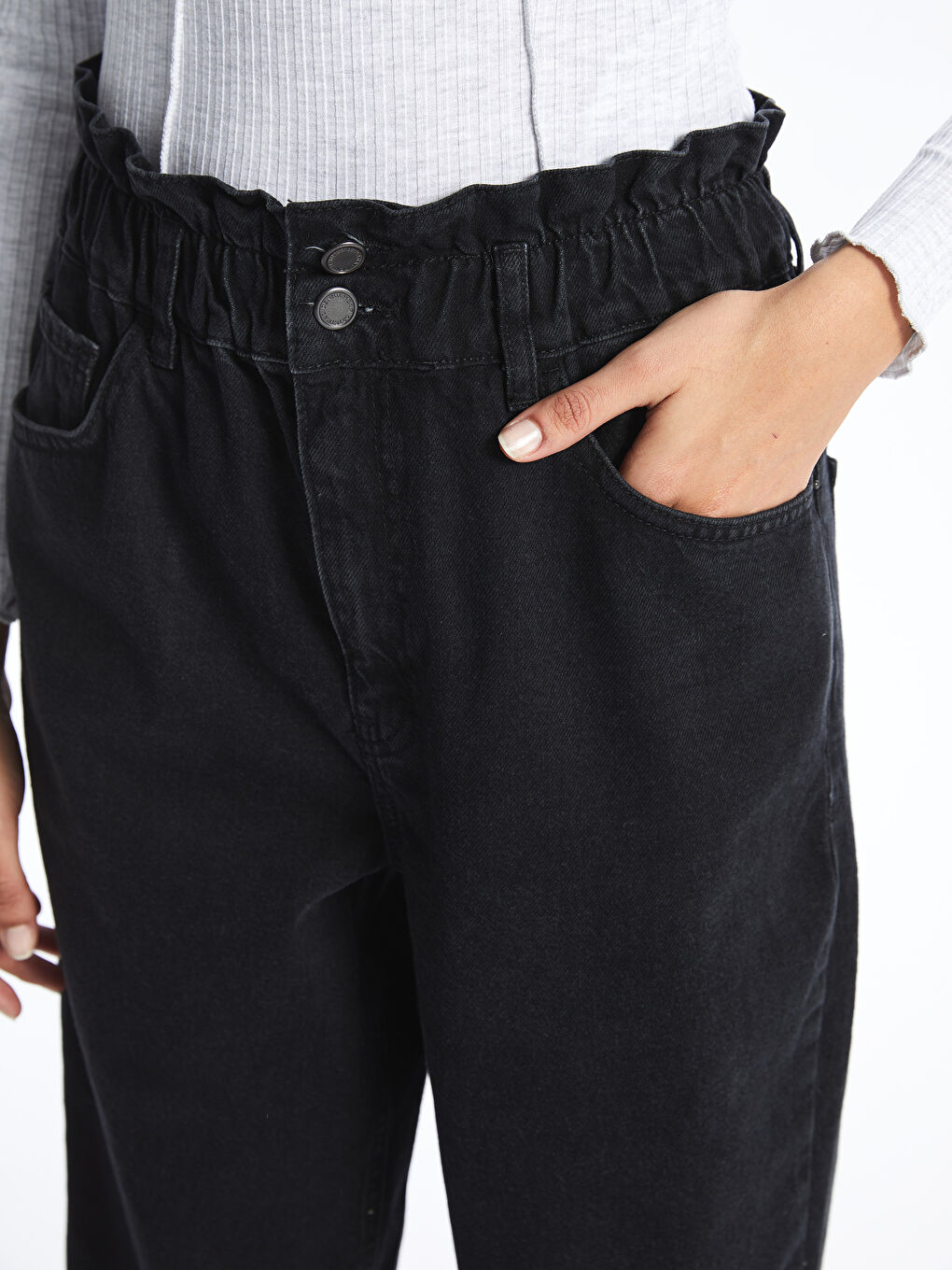 SİYAH Beli Lastikli Slouchy Fit Kadın Jean Pantolon - W3KE78Z8-327 | LCW