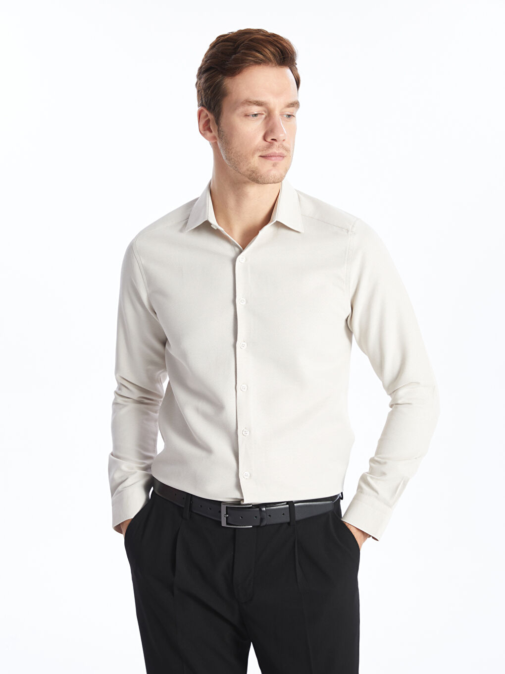 BEJ Slim Fit Uzun Kollu Armürlü Erkek Gömlek - S40292Z8-S2W | LCW