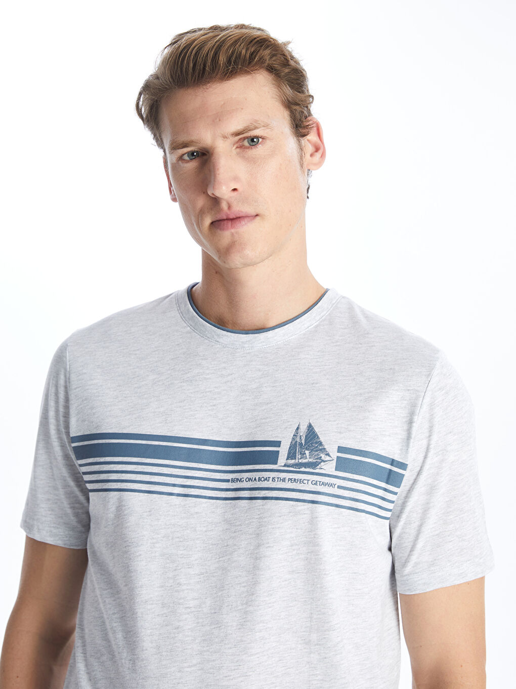 Crew Neck Short Sleeve Printed Combed Cotton Mens T Shirt S47279z8