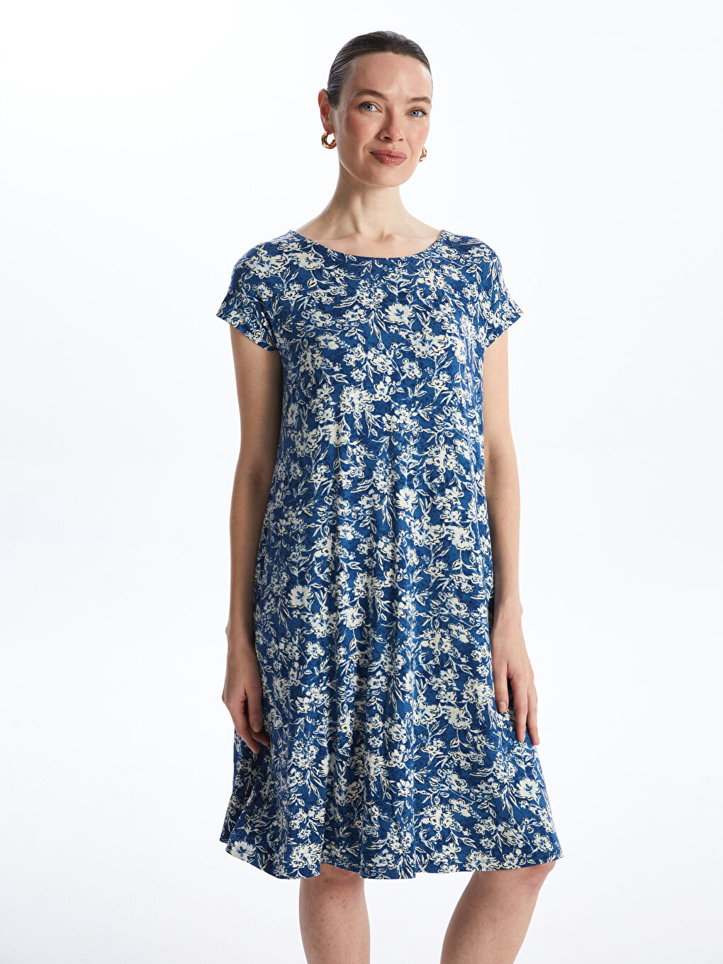 MAVİ Bisiklet Yaka Desenli Kısa Kollu Kadın Elbise - S4BN82Z8-LQQ | LCW