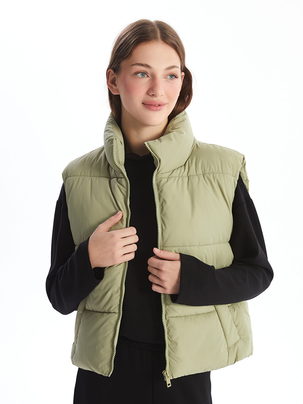 Straight Collar Women's Inflatable Vest -W40897Z8-YGN Straight Collar Women's Inflatable Vest -W40897Z8-YGN