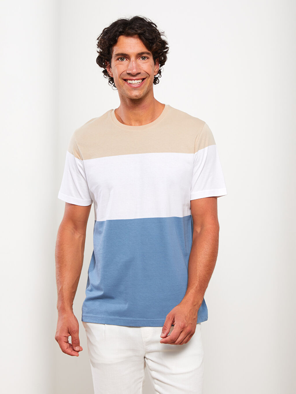 Crew Neck Short Sleeve Color Block Combed Cotton Men's T-Shirt ...